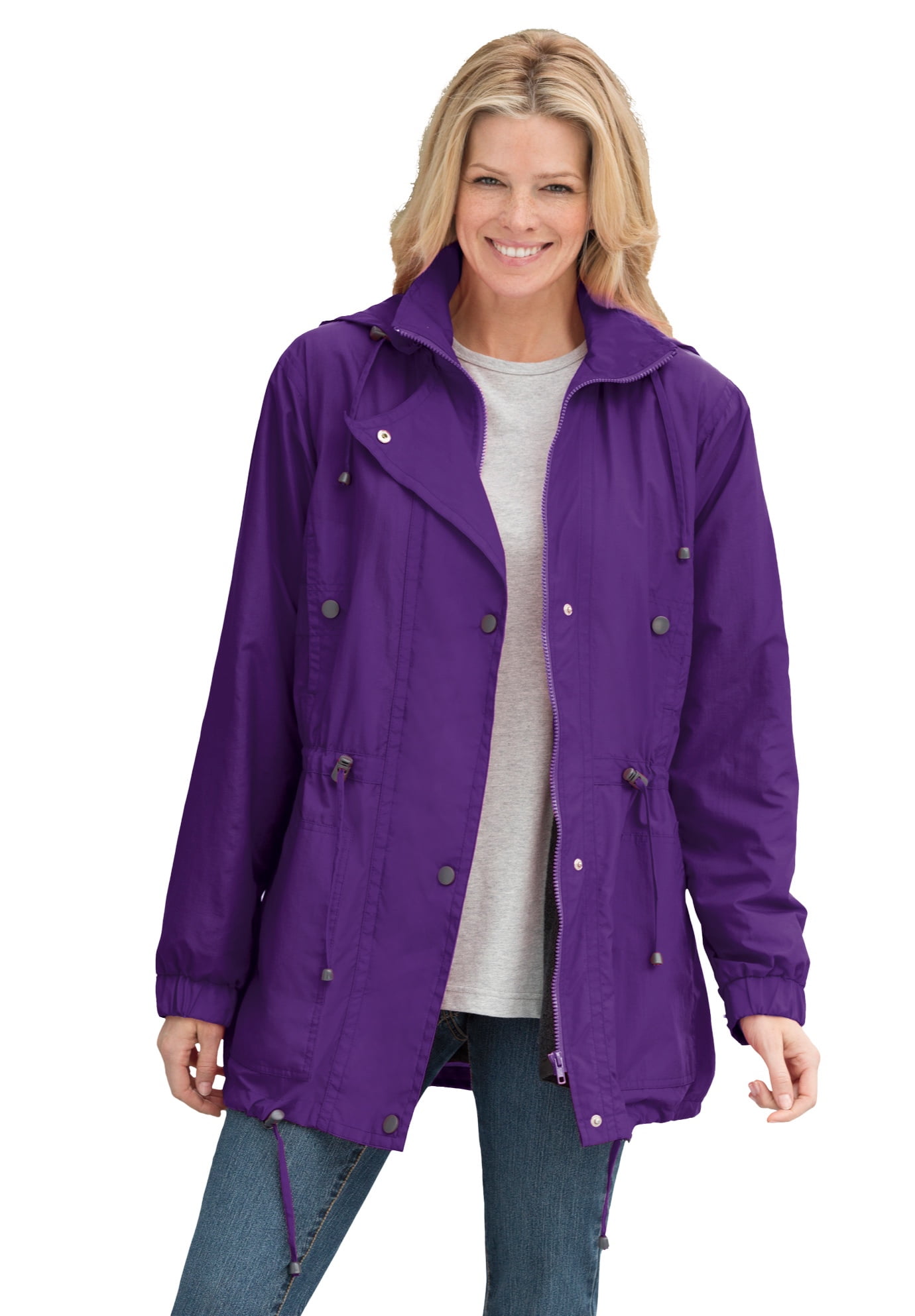 Woman Within Plus Size Fleece-Lined Taslon Anorak Rain Jacket ...