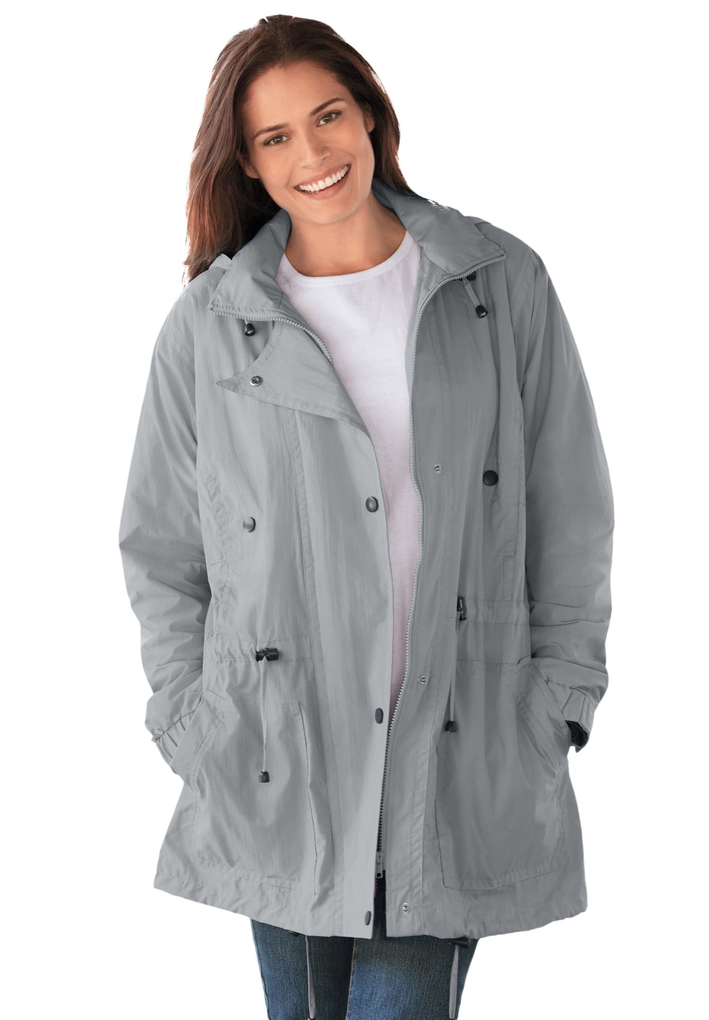 Woman Within Plus Size Fleece-Lined Taslon Anorak Rain Jacket ...