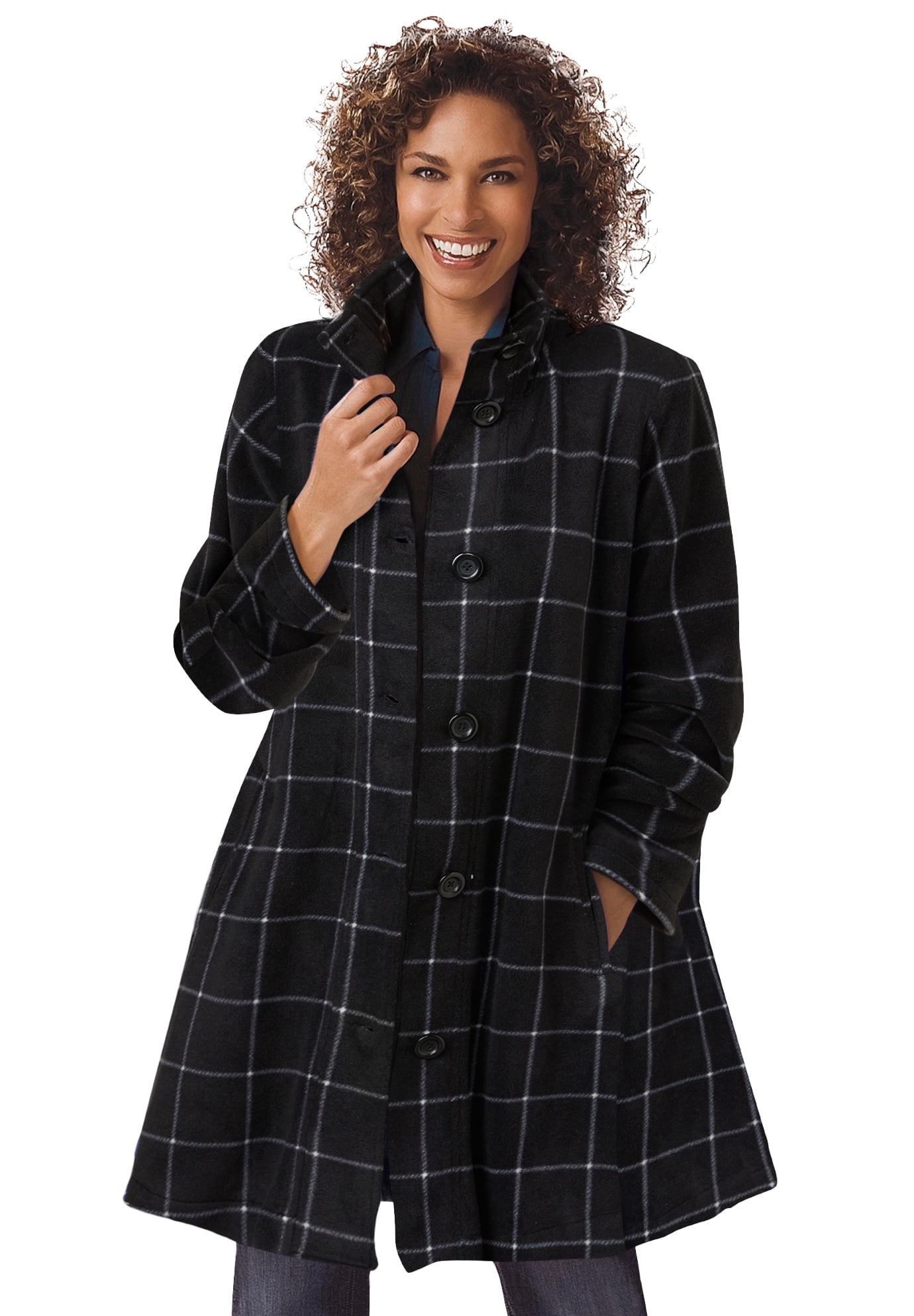 Woman Within Plus Size Fleece Swing Funnel-Neck Coat, A-line, Fully Lined, Machine Washable ...