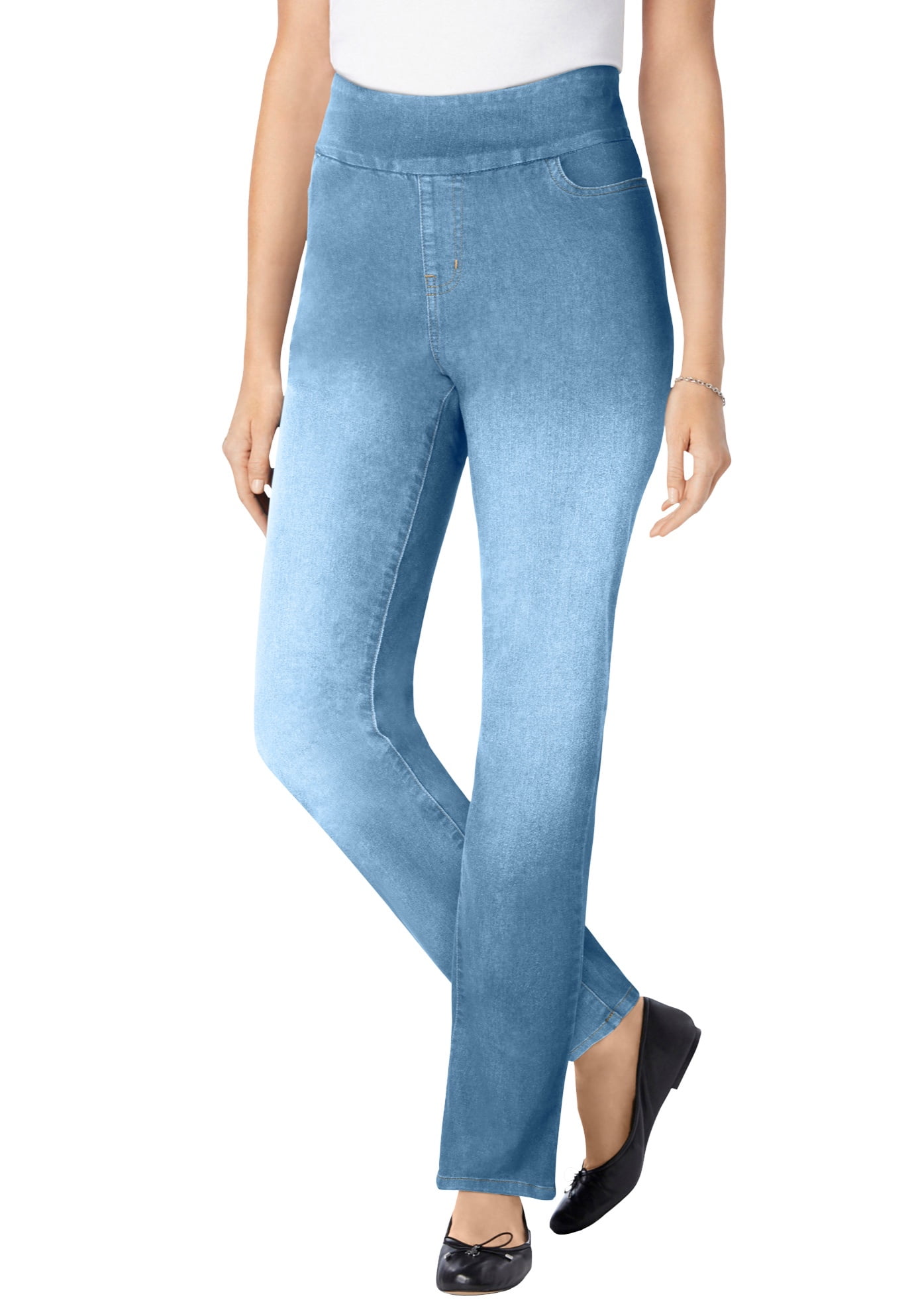Woman Within Plus Size Pull-On Bootcut Gap-Free Stretch Denim Jeans ...