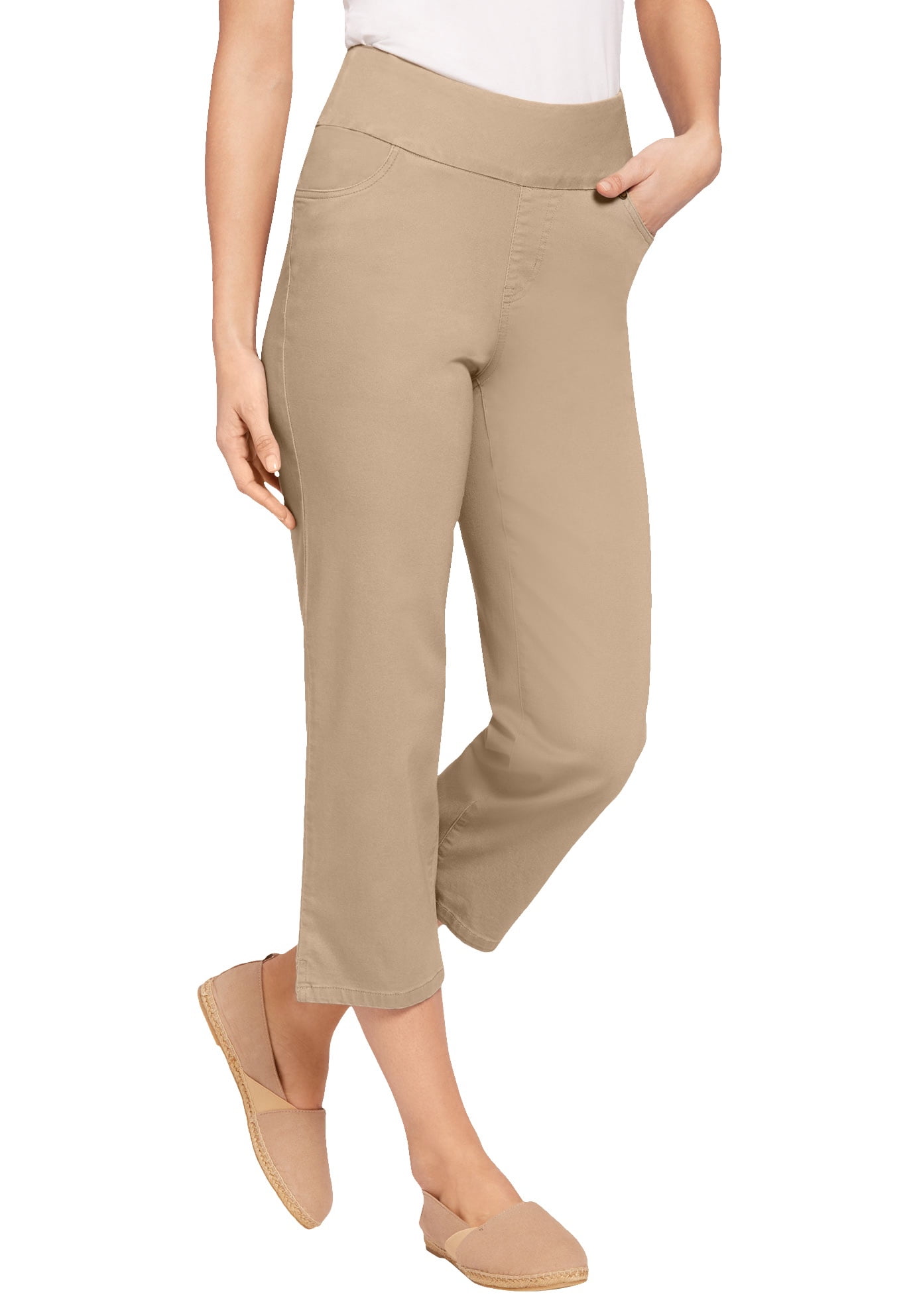 Woman Within Plus Size Pull-On Elastic-Waist Stretch Denim Capri Jeans ...