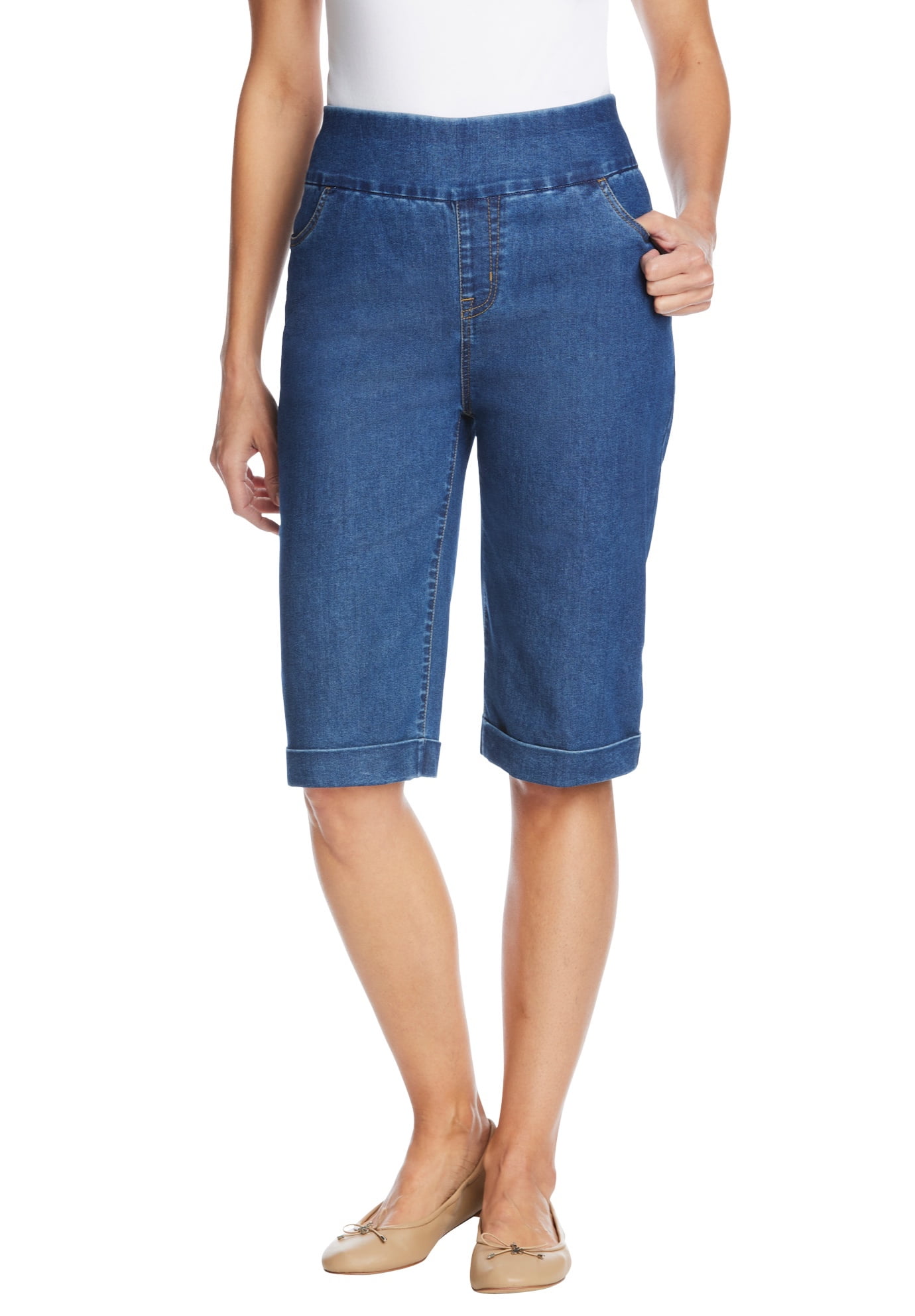 Woman Within Plus Size Pull-On Flex Elastic-Waist Stretch Denim Jeans ...
