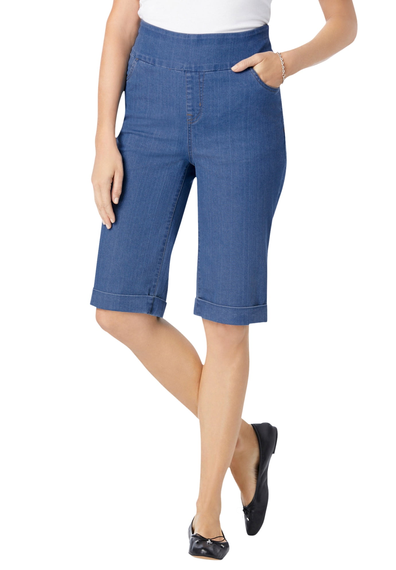 Woman Within Plus Size Pull-On Flex Elastic-Waist Stretch Denim Jeans ...