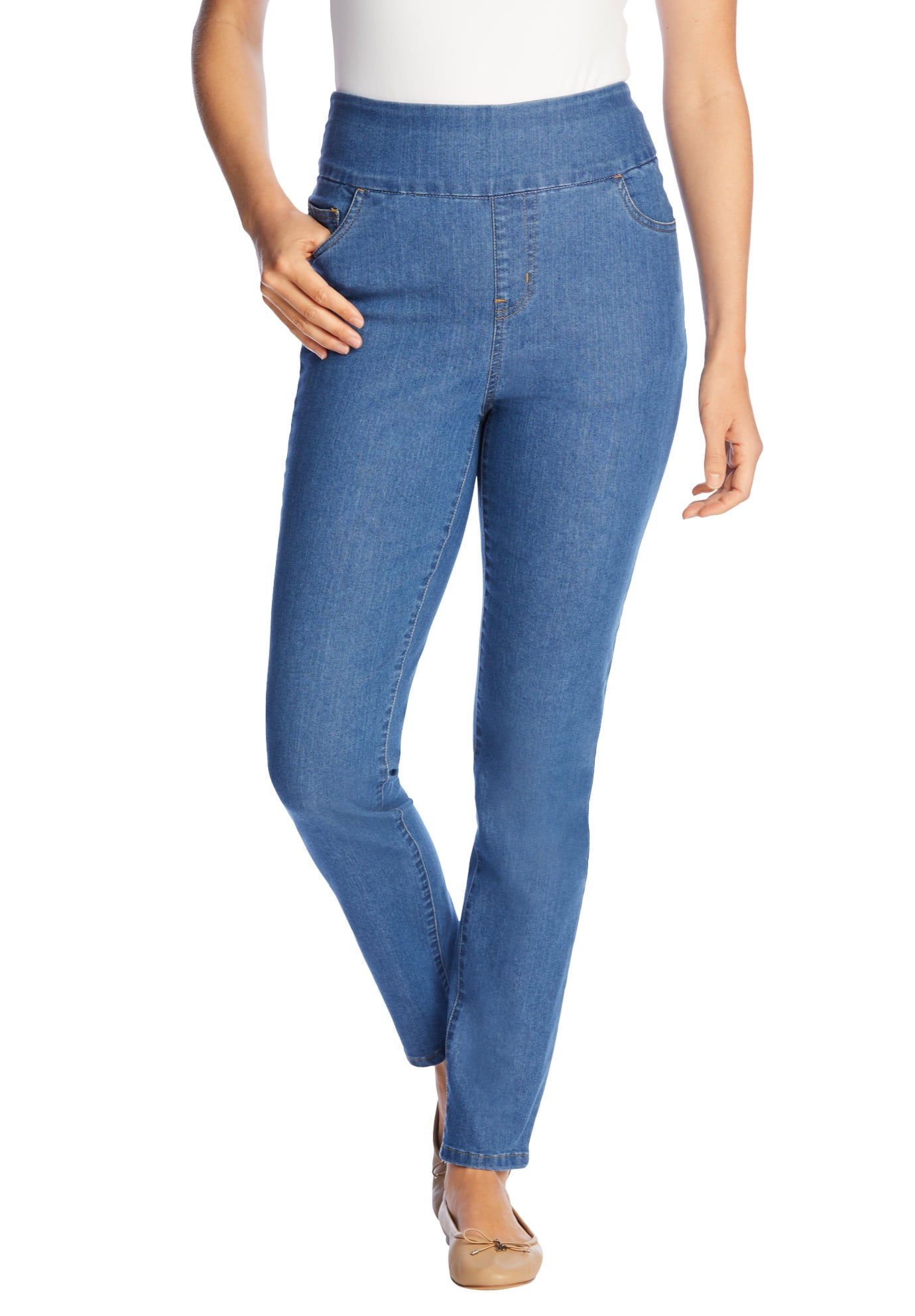 Woman Within Womens Plus Size Flex Fit Pull On Slim Denim Jean Jean