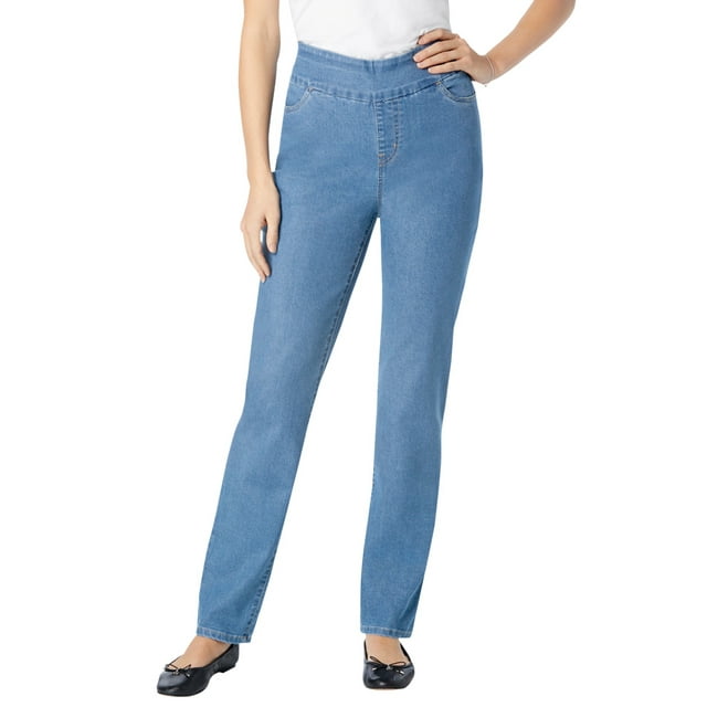Woman Within Womens Plus Size Flex Fit Pull On Straight Leg Jean Jeans