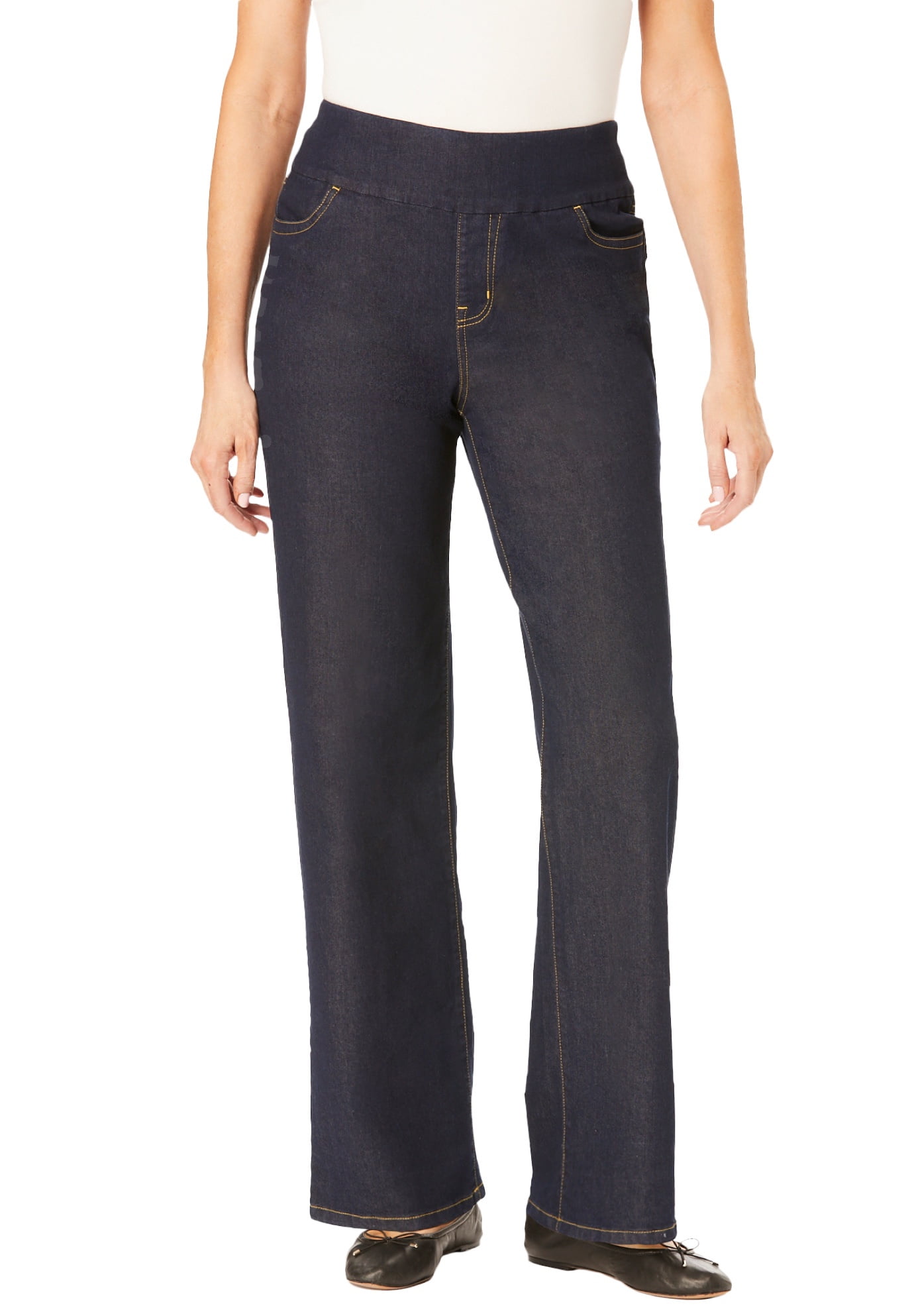 Woman Within Womens Plus Size Flex Fit Pull On Wide Leg Denim Jean
