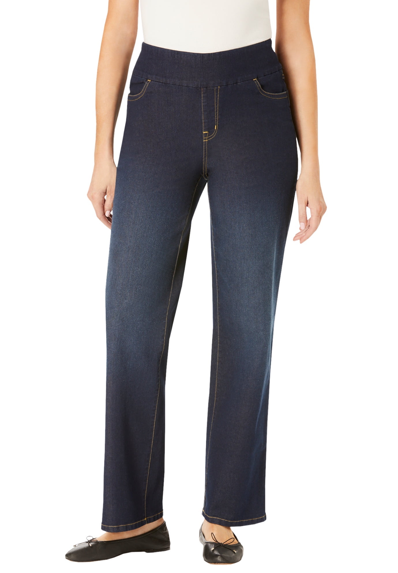 Woman Within Womens Plus Size Flex Fit Pull On Wide Leg Denim Jean