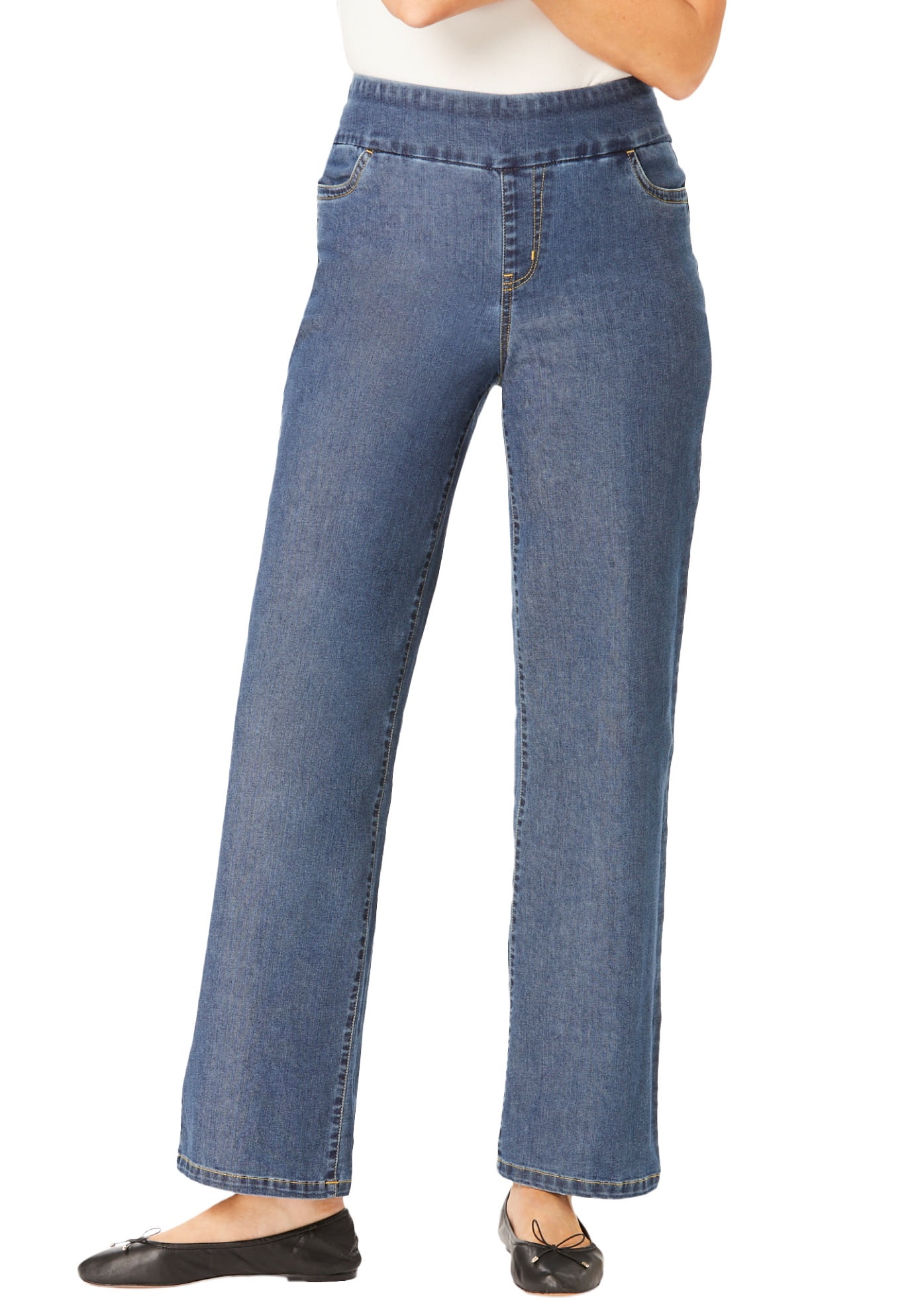 Woman Within Womens Plus Size Flex Fit Pull On Wide Leg Denim Jean