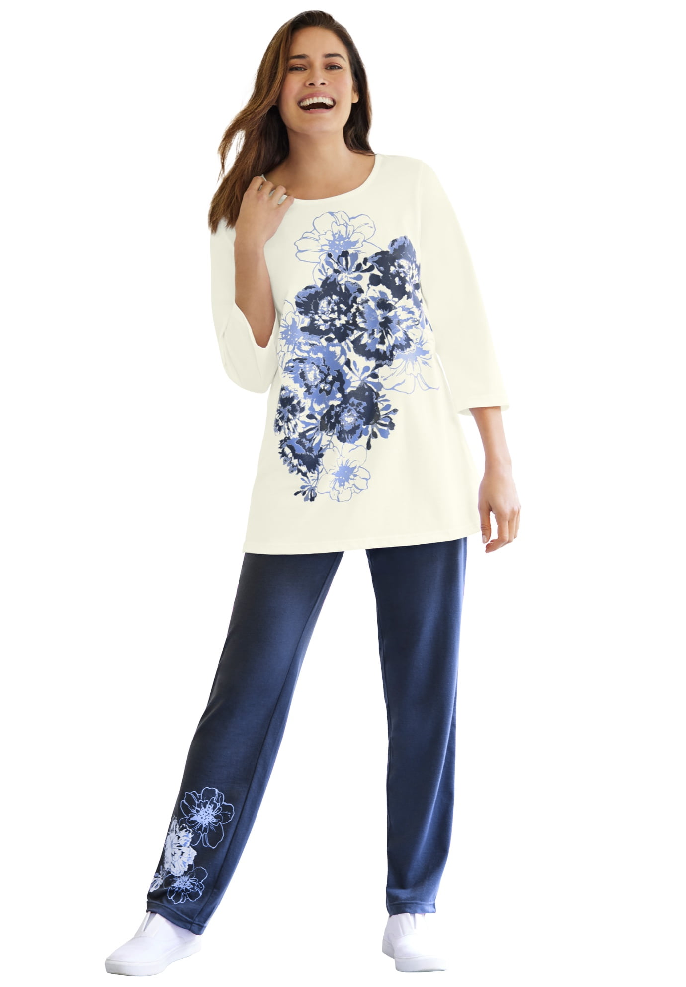 Woman Within Plus Size Floral Tee And Pant Set - Walmart.com