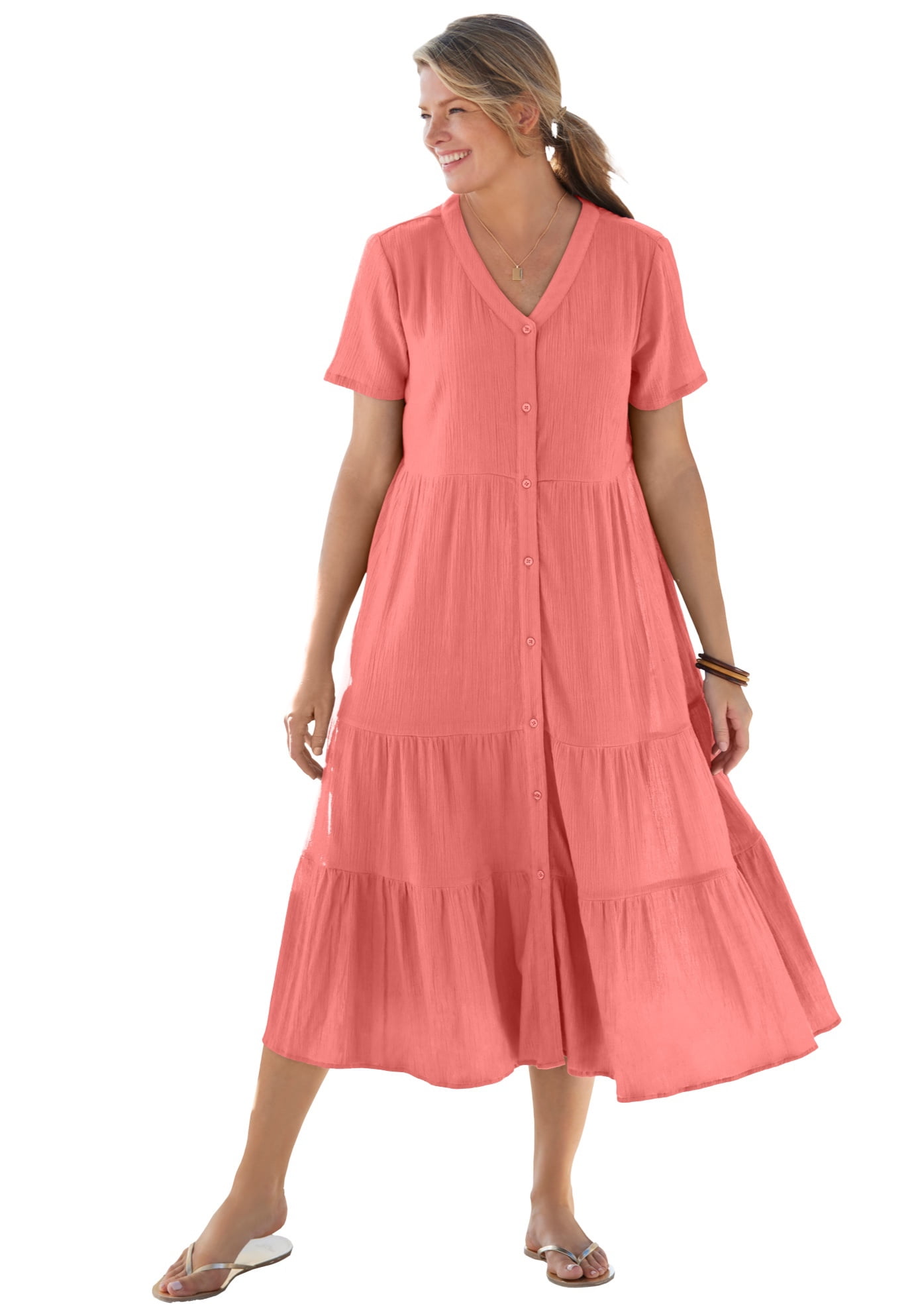 Woman Within Women's Plus Size Gauze Tiered Dress - Walmart.com