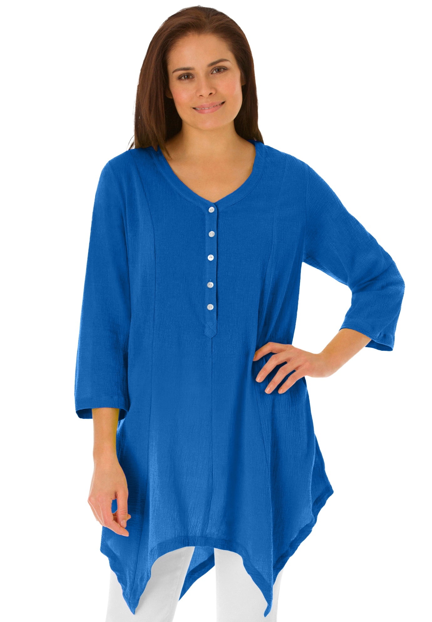 Woman Within Plus Size Handkerchief Hem Henley Tunic - Walmart.com
