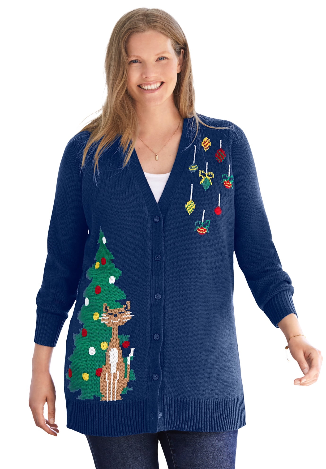 Woman Within Women's Plus Size Holiday Cardigan - Walmart.com