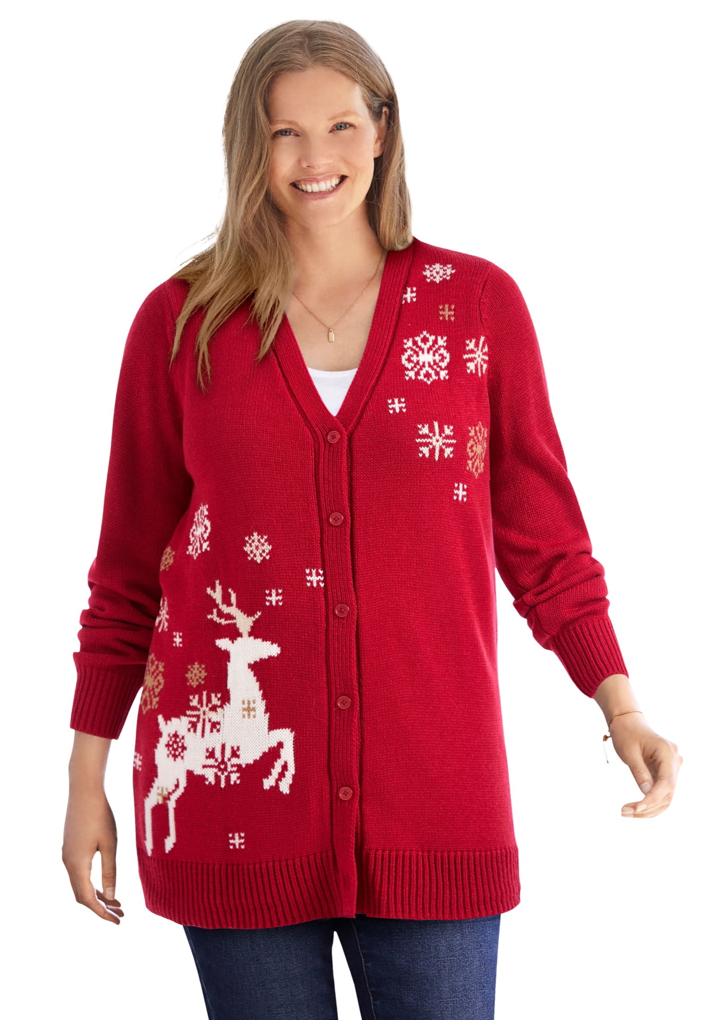 Woman Within Women's Plus Size Holiday Cardigan - Walmart.com