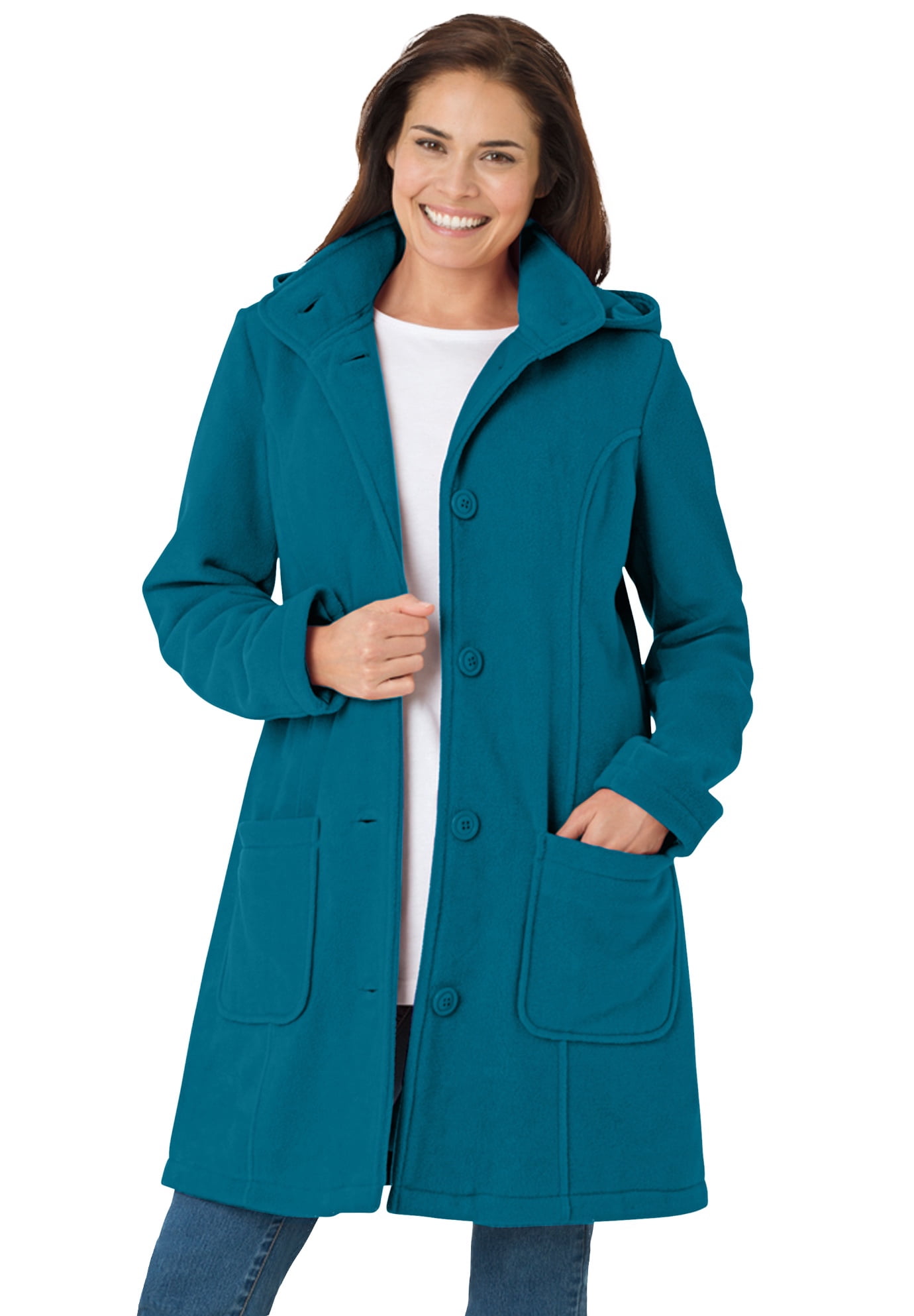 Woman Within Women's Plus Size Hooded A-Line Fleece Coat - Walmart.com