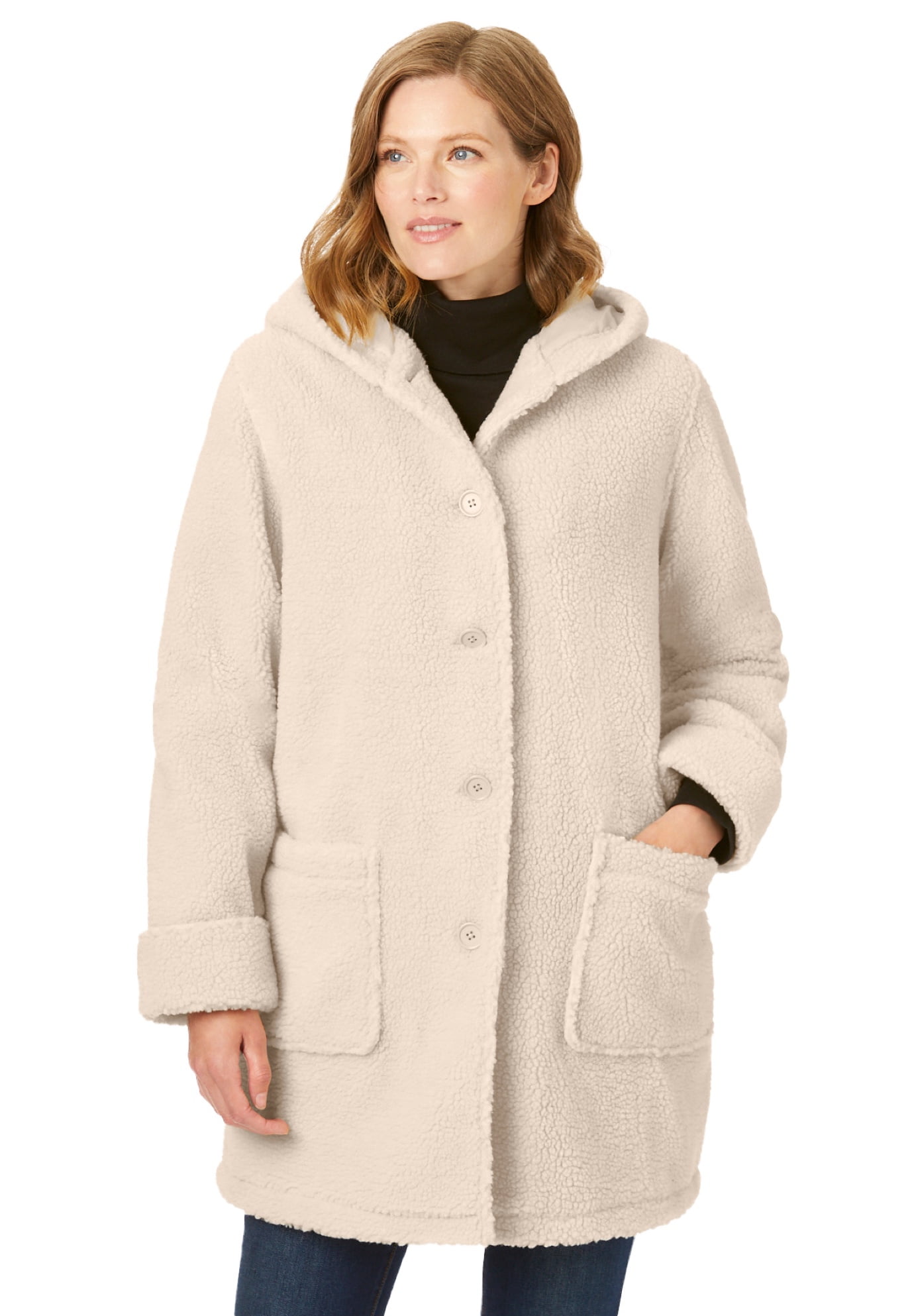 Woman Within Women's Plus Size Hooded Berber Fleece Jacket - Walmart.com