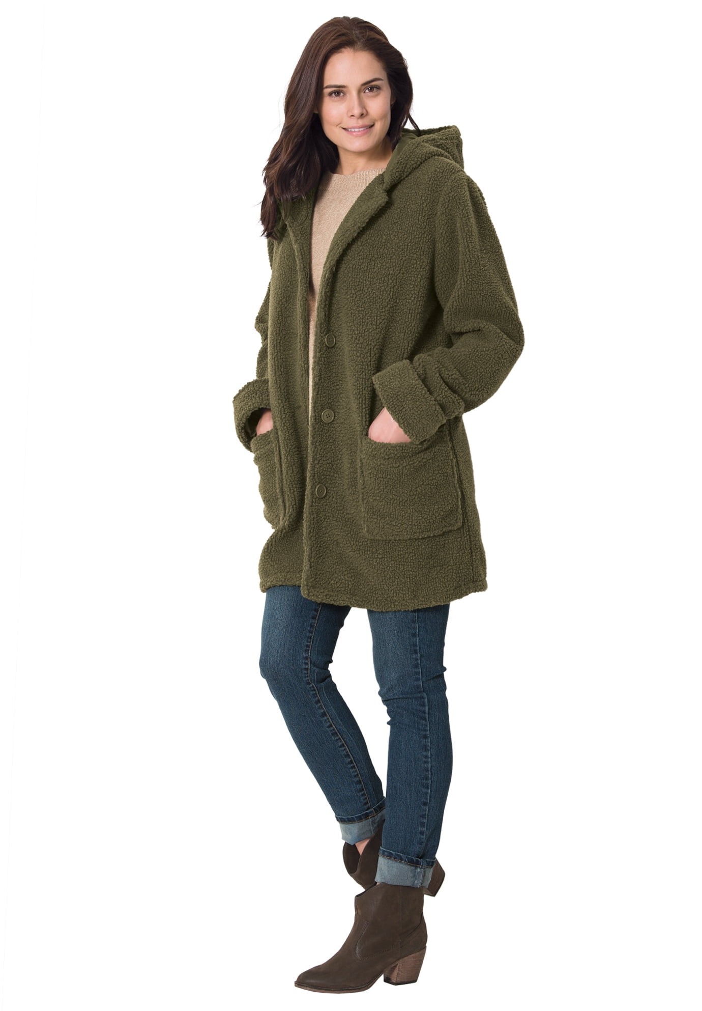 Woman Within Women's Plus Size Hooded Berber Fleece Jacket - Walmart.com