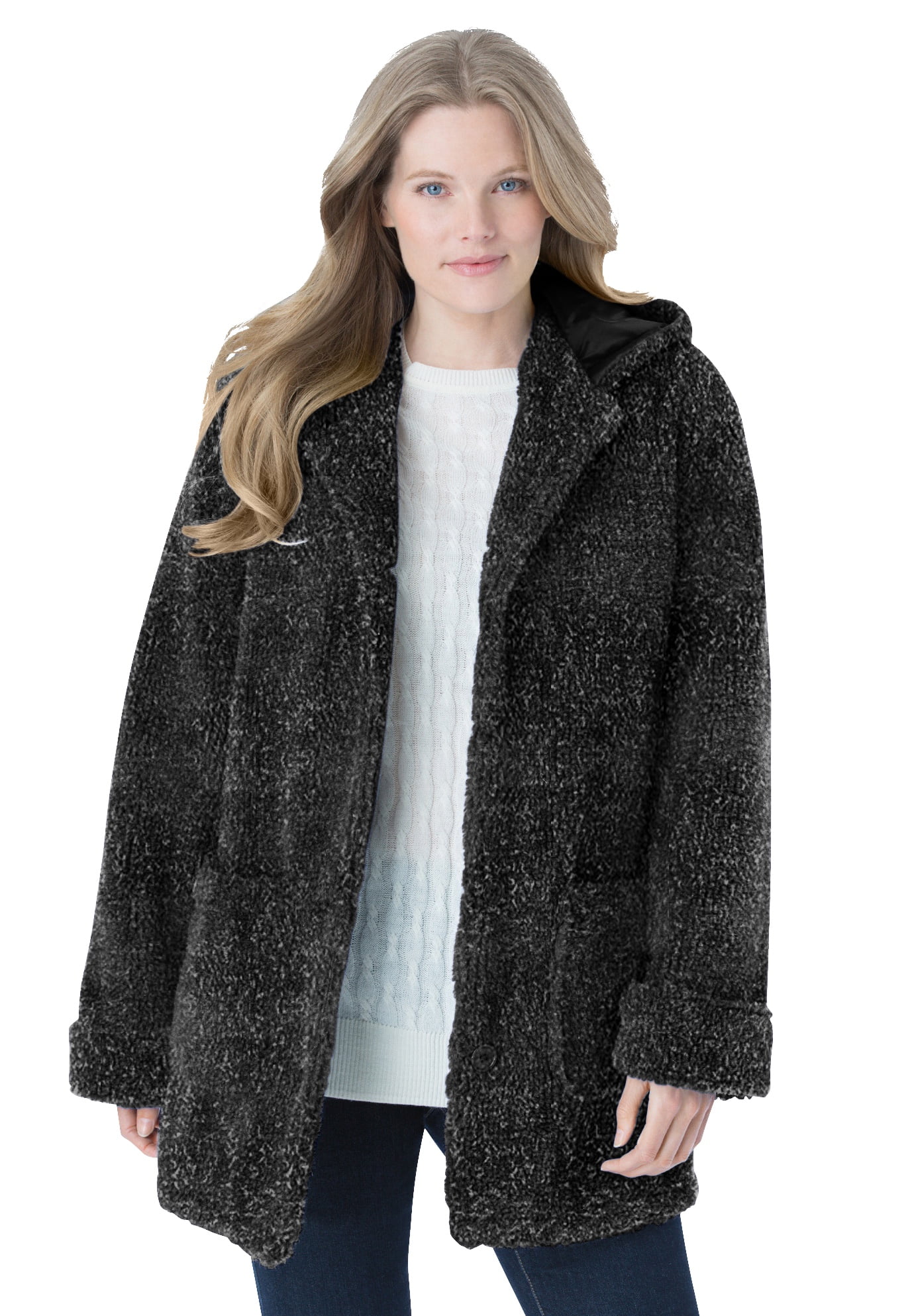 Woman Within Plus Size Short Hooded Berber Fleece Jacket - Walmart.com