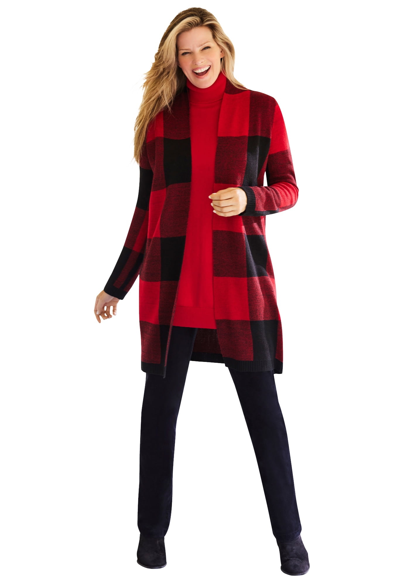 Woman Within Plus Size Jacquard Open Front Duster Sweater - Walmart.com