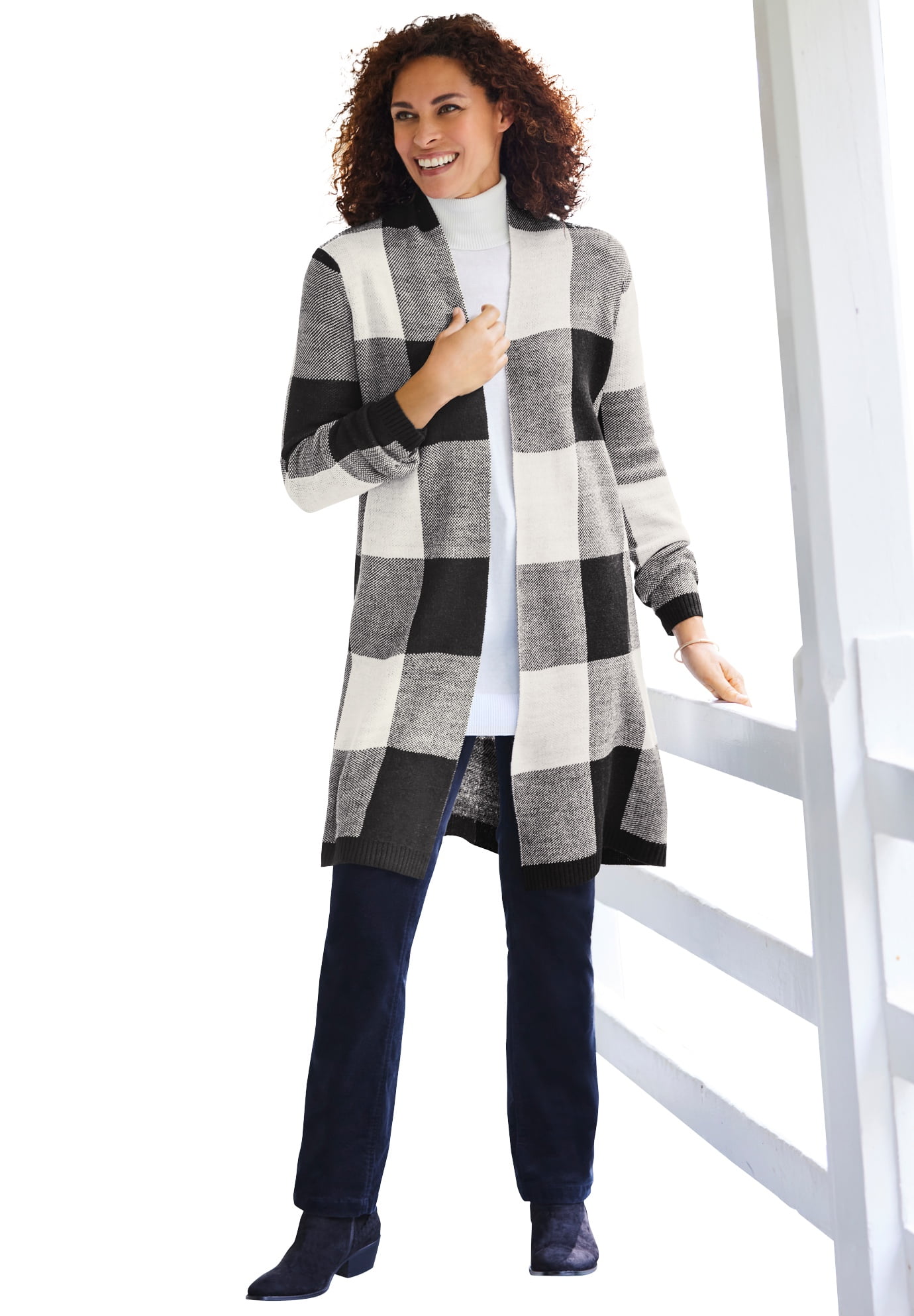 Woman Within Plus Size Jacquard Open Front Duster Sweater - Walmart.com