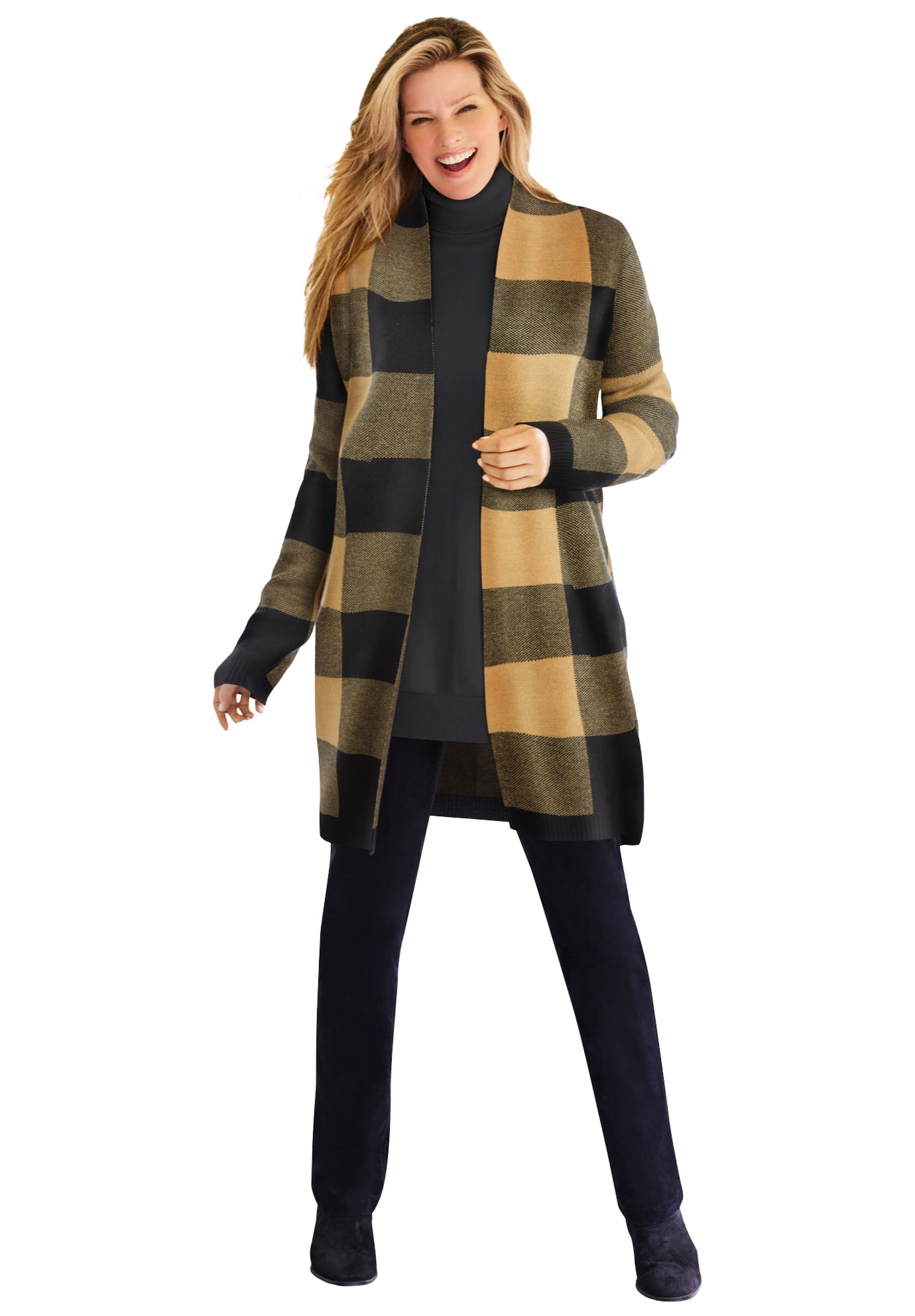 Woman Within Plus Size Jacquard Open Front Duster Sweater - Walmart.com