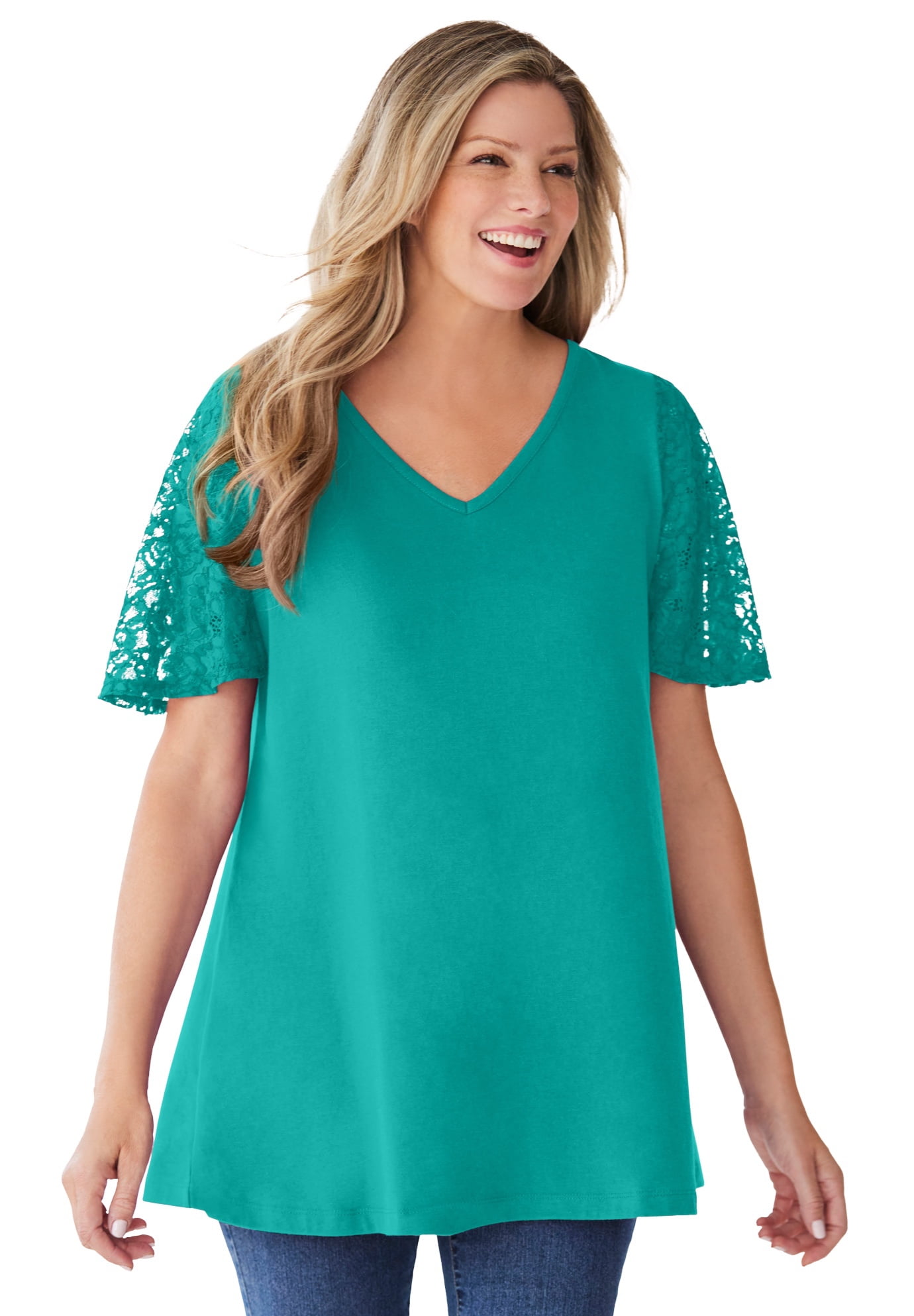 Woman Within Plus Size Lace Sleeve Tunic - Walmart.com