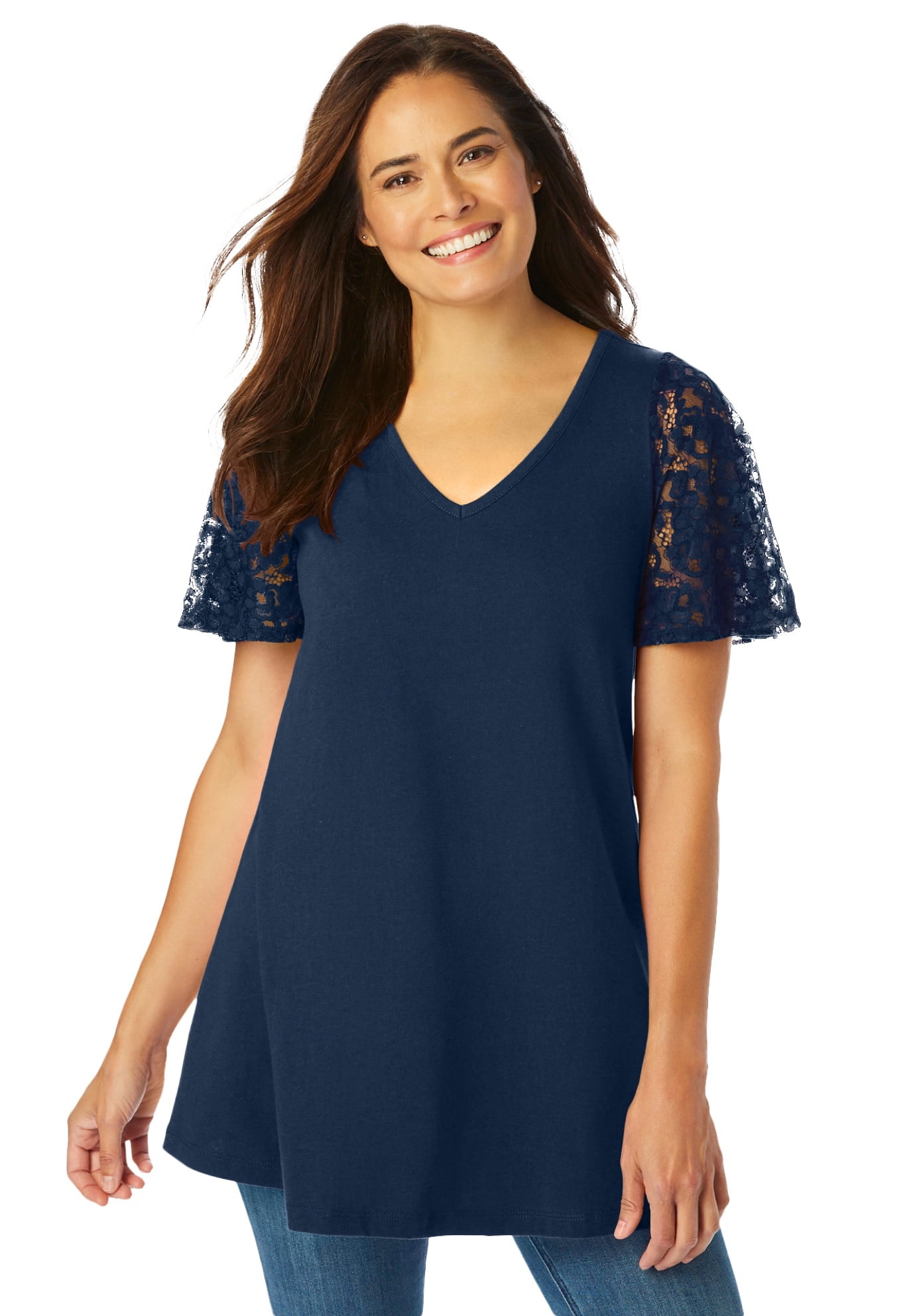 Woman Within Plus Size Lace Sleeve Tunic - Walmart.com