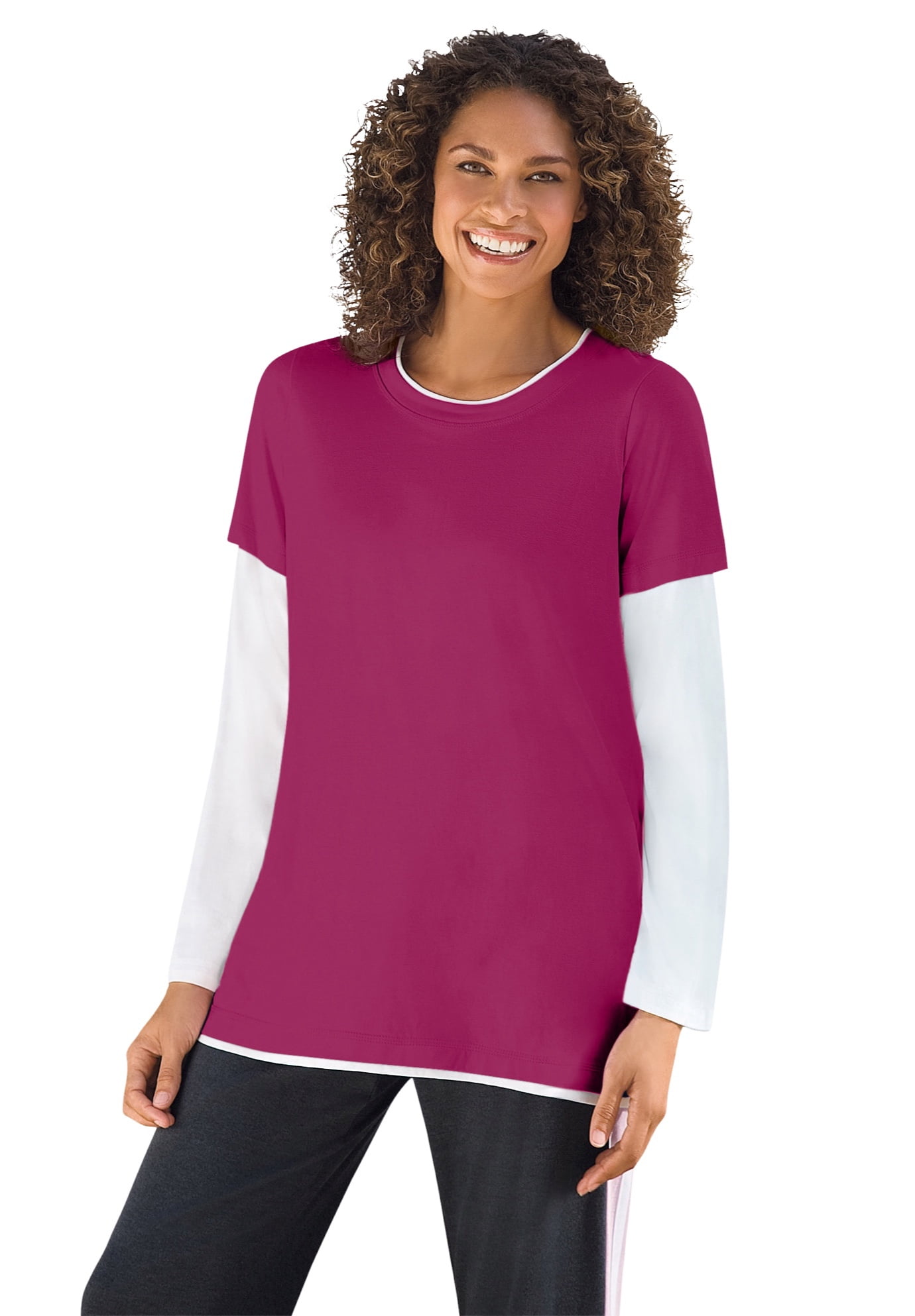 Woman Within Plus Size Layered-Look Crewneck Tee - Walmart.com