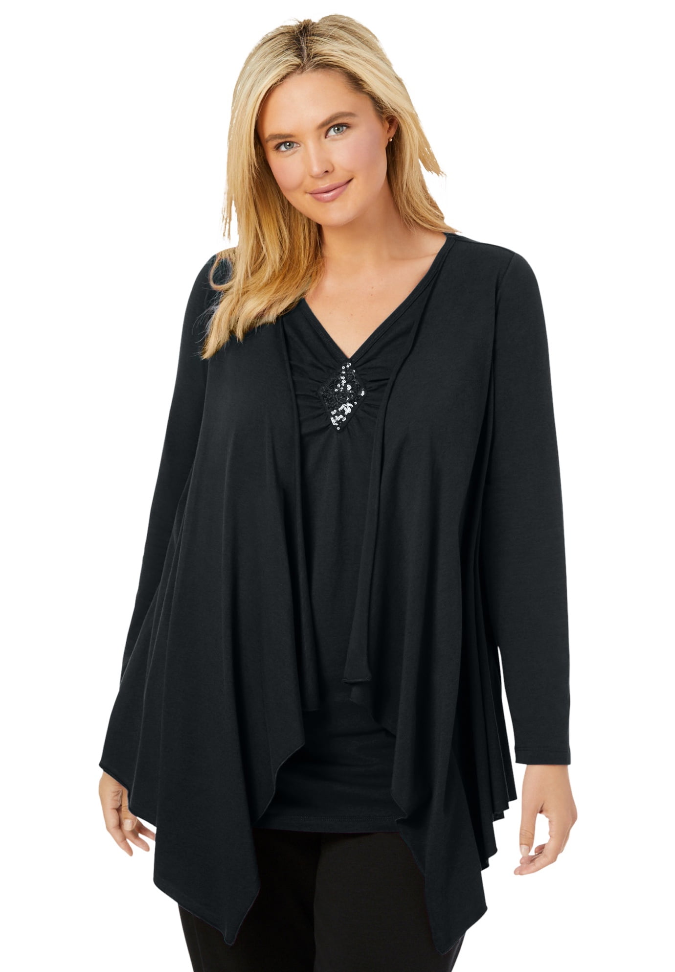 Woman Within Plus Size Layered Look Long Top With Sequined Inset ...