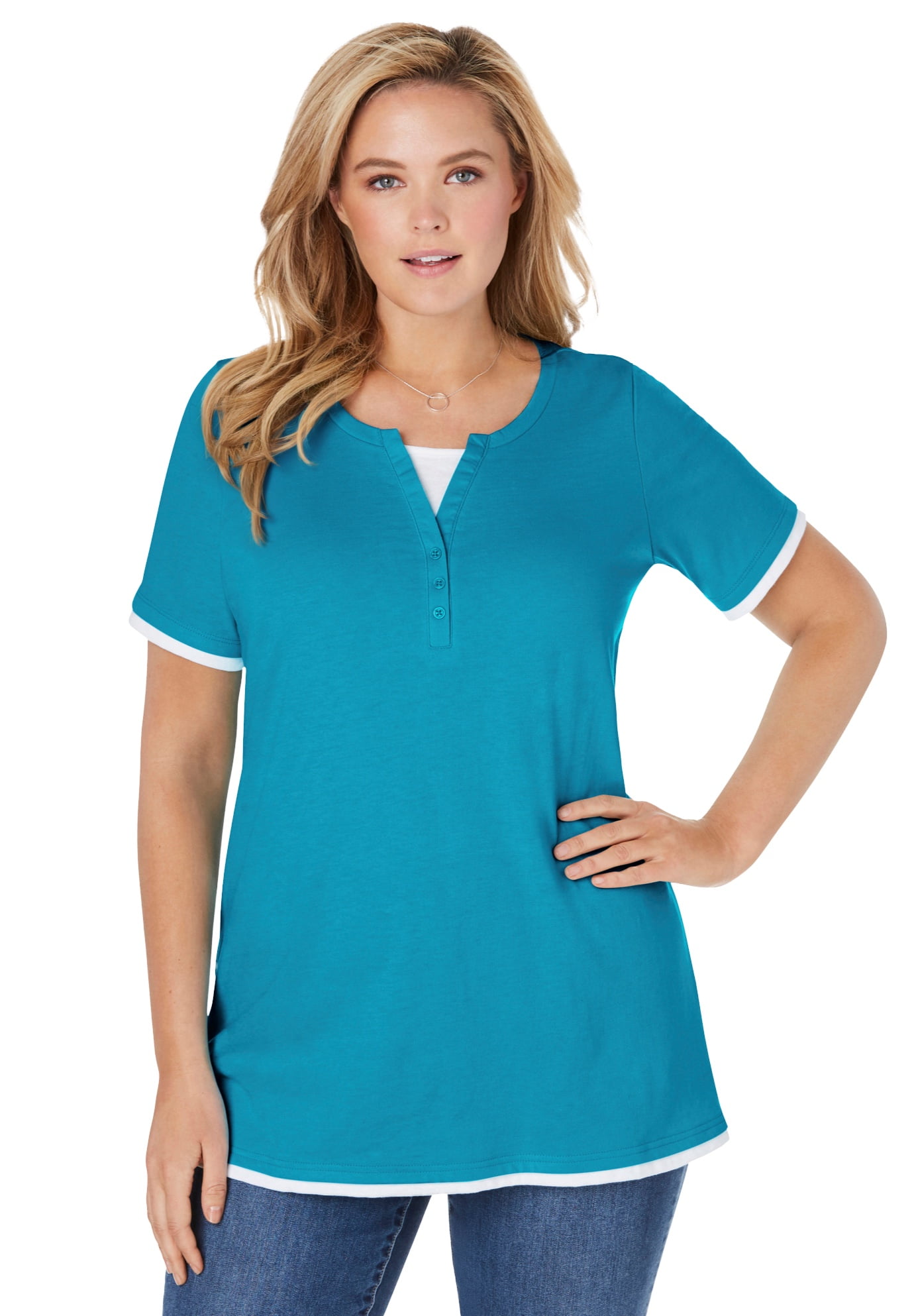 Woman Within Women's Plus Size Layered-Look Tee - Walmart.com