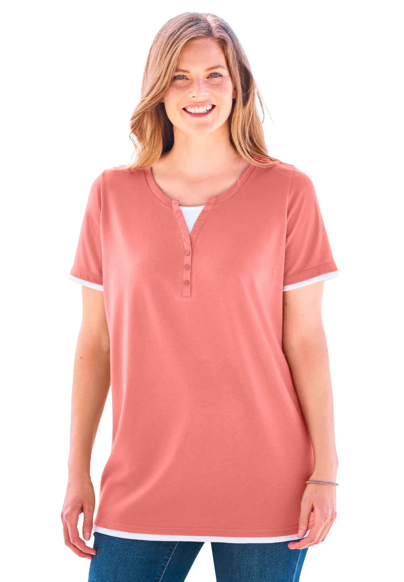 Woman Within Plus Size Layered-Look Tee - Walmart.com