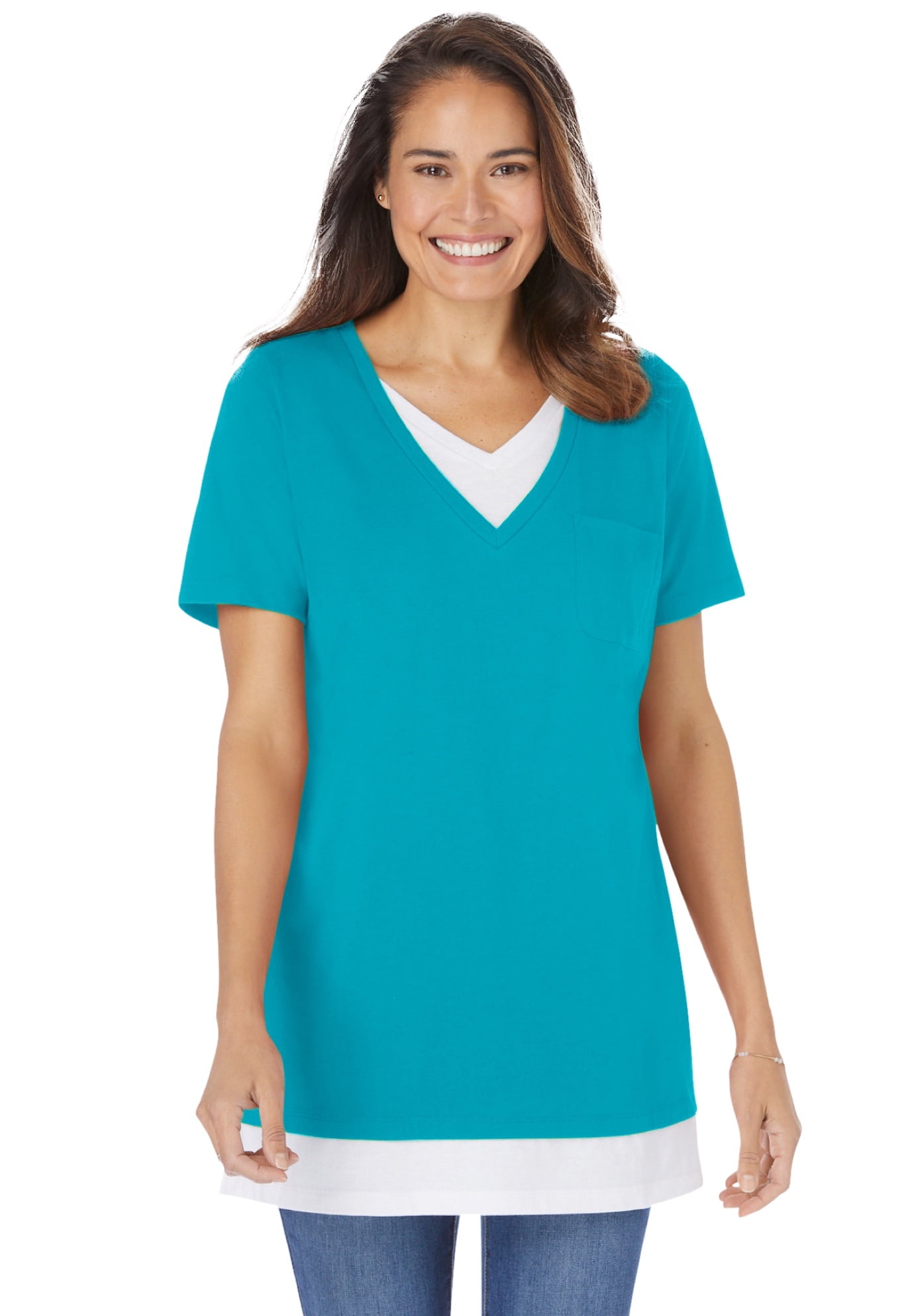 Woman Within Women's Plus Size Layered-Look Tunic - 1X, Pretty ...