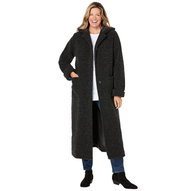 Woman Within Women's Plus Size Long Hooded Berber Fleece Coat - Walmart.com