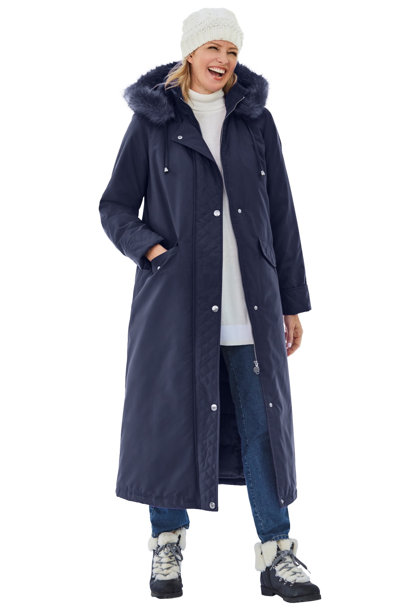 Woman Within Plus Size Long Hooded Dtm Faux Down Parka Coat - Walmart.com