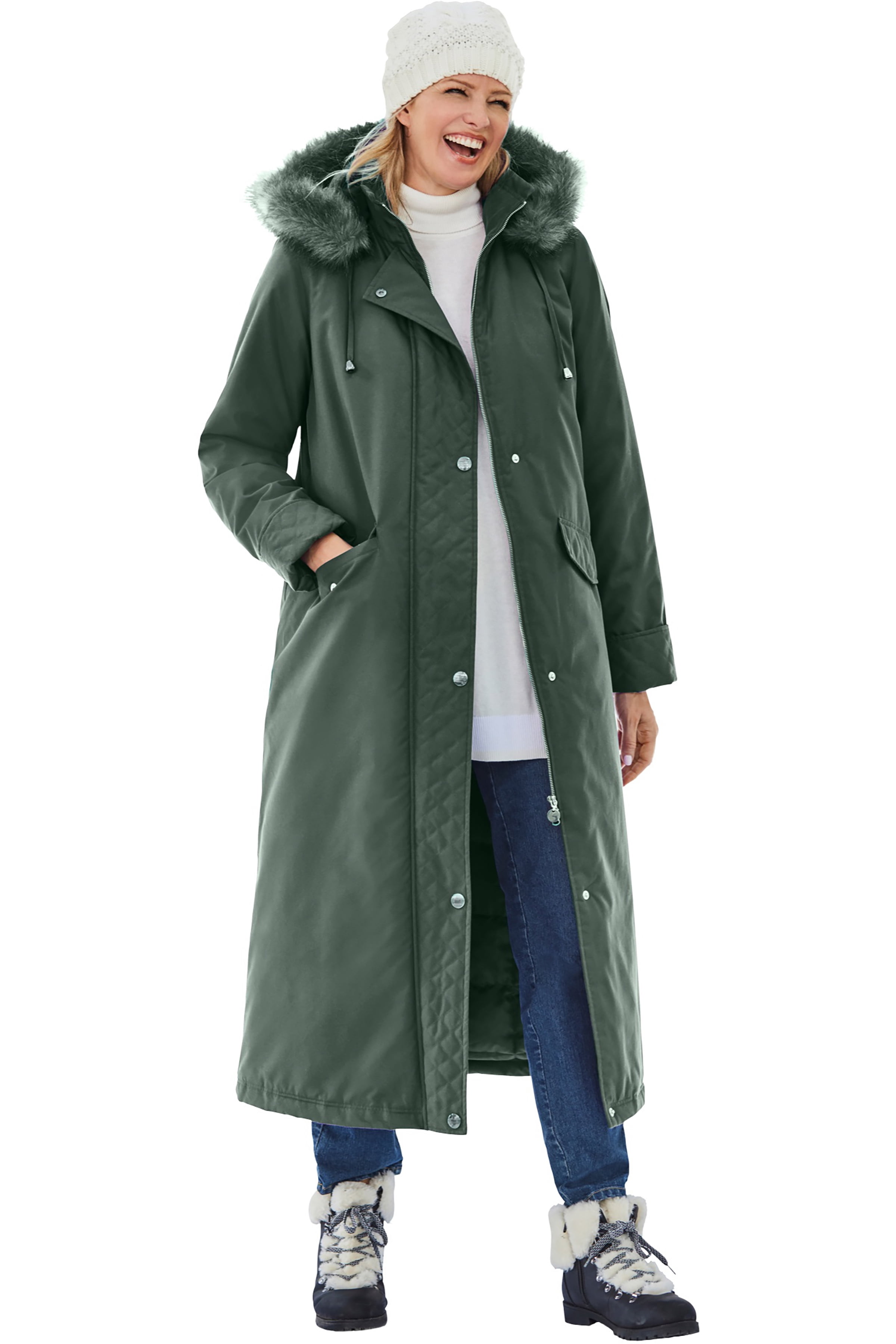 Woman Within Plus Size Long Hooded Dtm Faux Down Parka Coat - Walmart.com