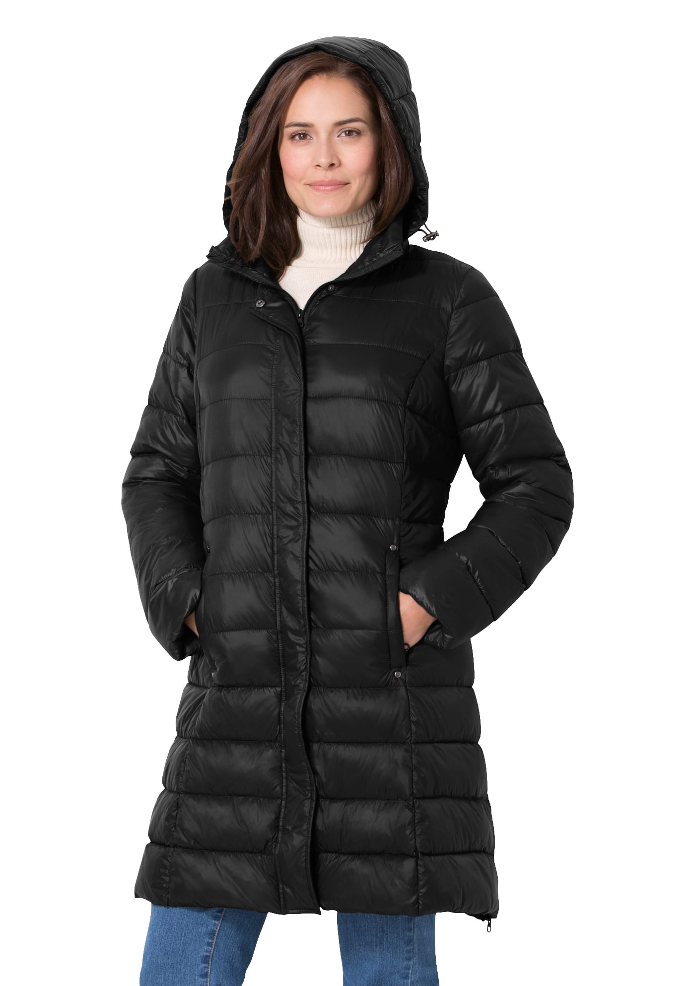 Woman Within Lightweight Plus Size Long Packable Puffer Jacket with ...