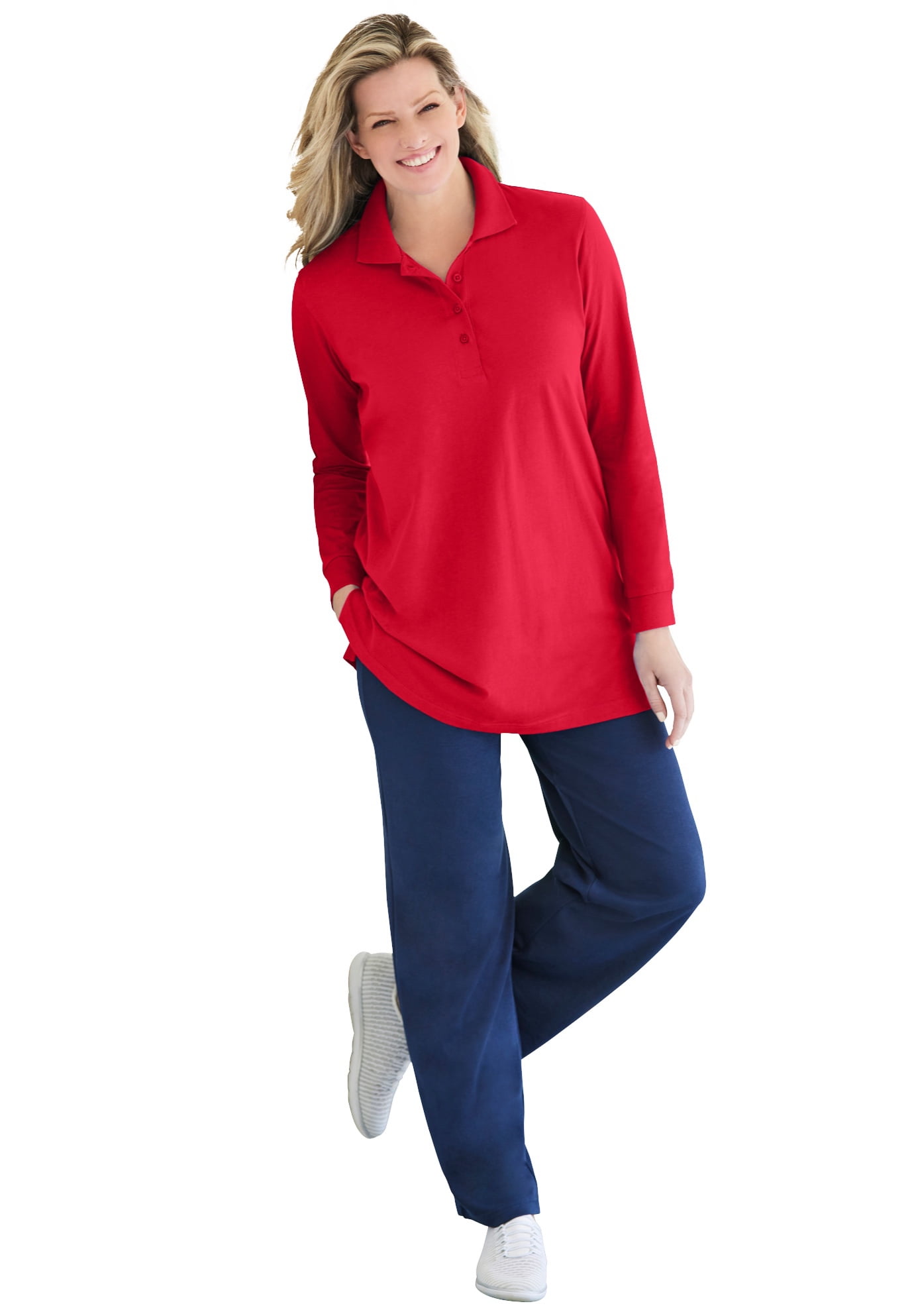 Woman Within Women's Plus Size Long-Sleeve Polo Shirt - Walmart.com