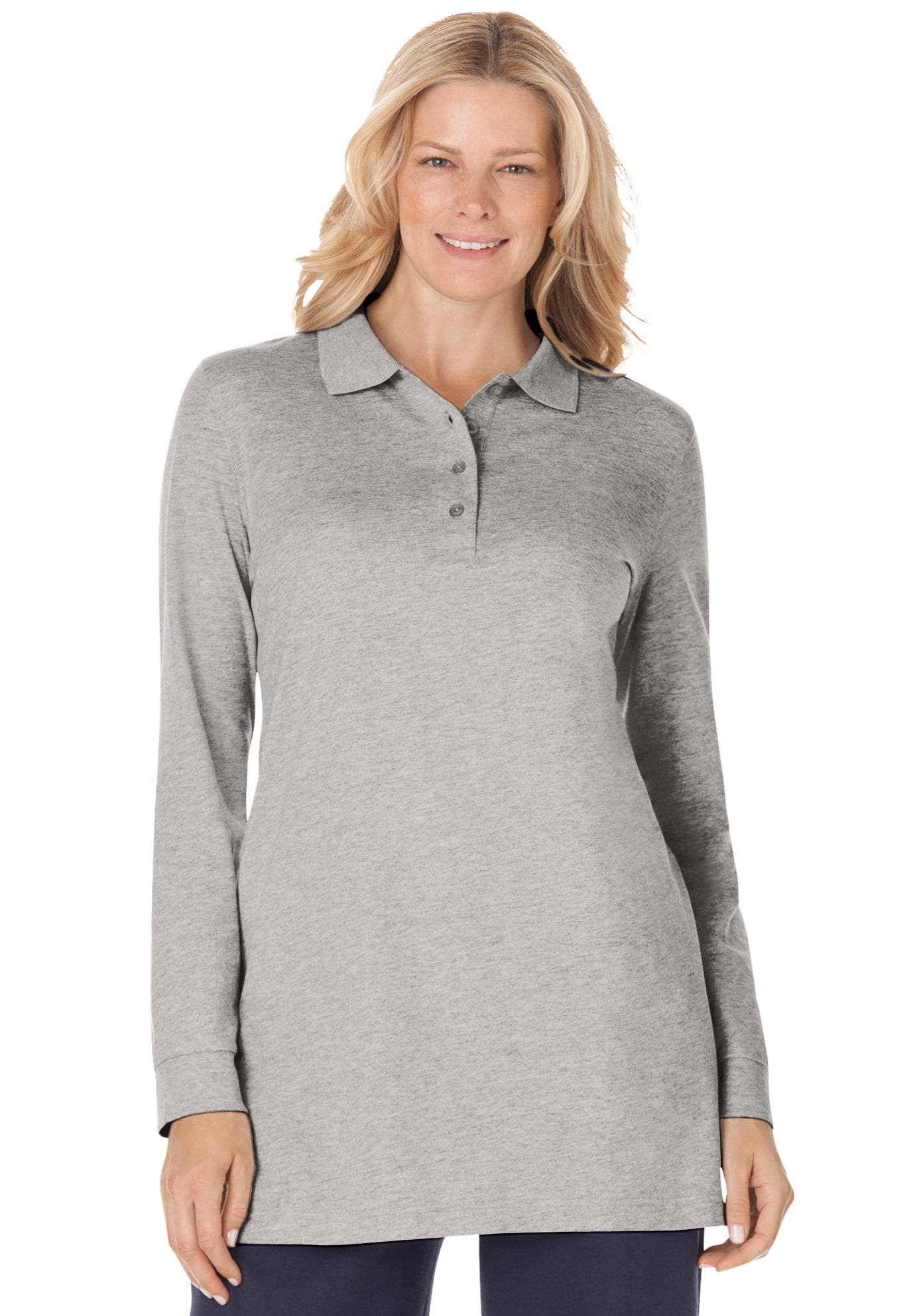 Woman Within Plus Size Long-Sleeve Polo Shirt - Walmart.com
