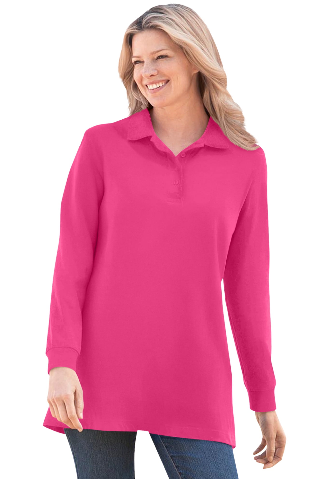 Woman Within Plus Size Long-Sleeve Polo Shirt - Walmart.com