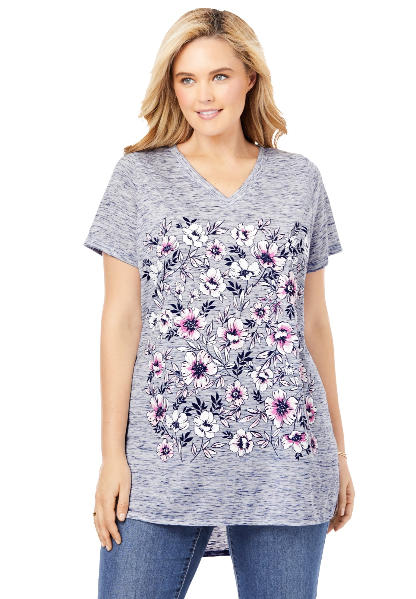 Woman Within Plus Size Marled V-Neck Tunic - Walmart.com