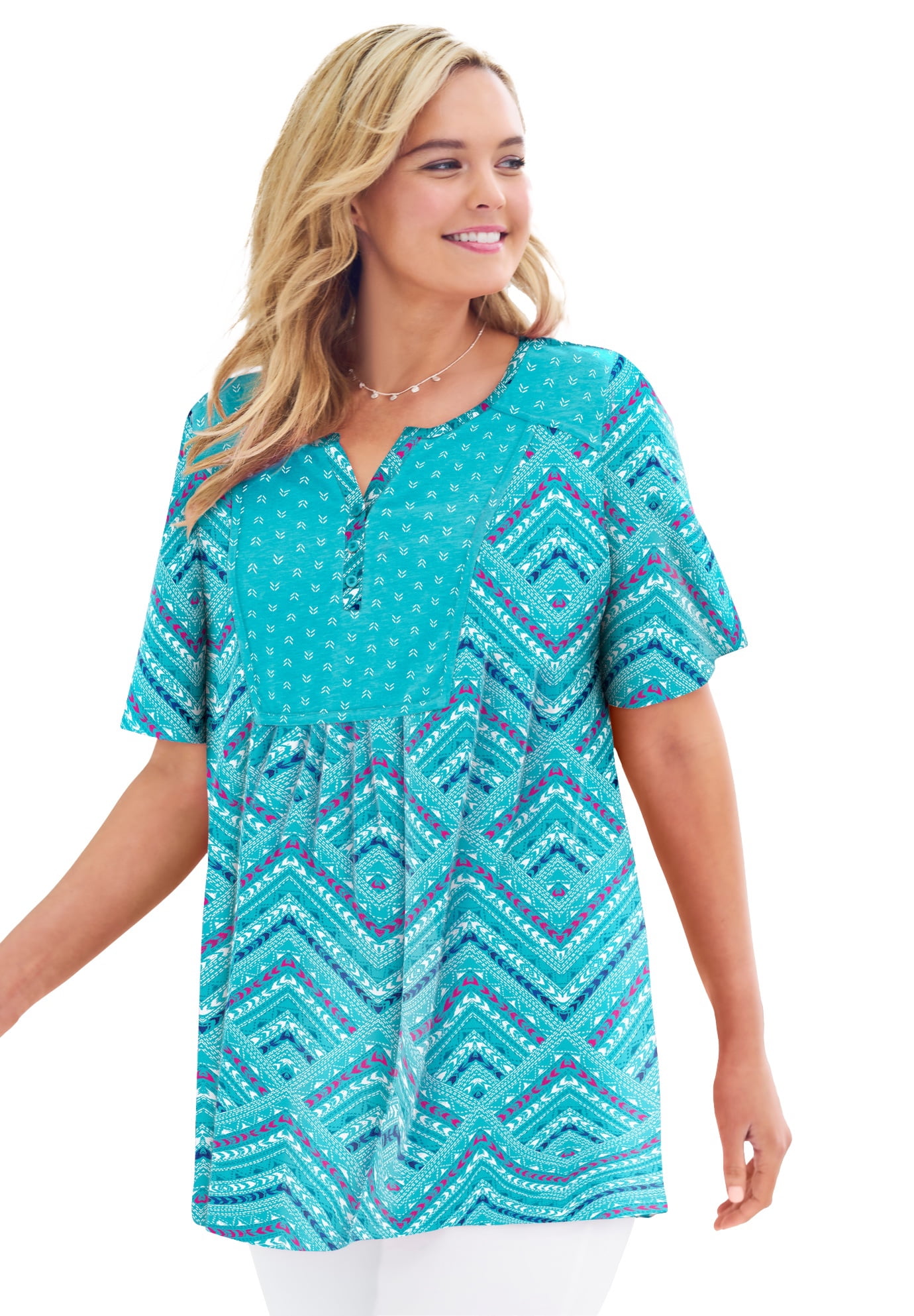 Woman Within Women's Plus Size Mixed Print Henley Tunic - Walmart.com