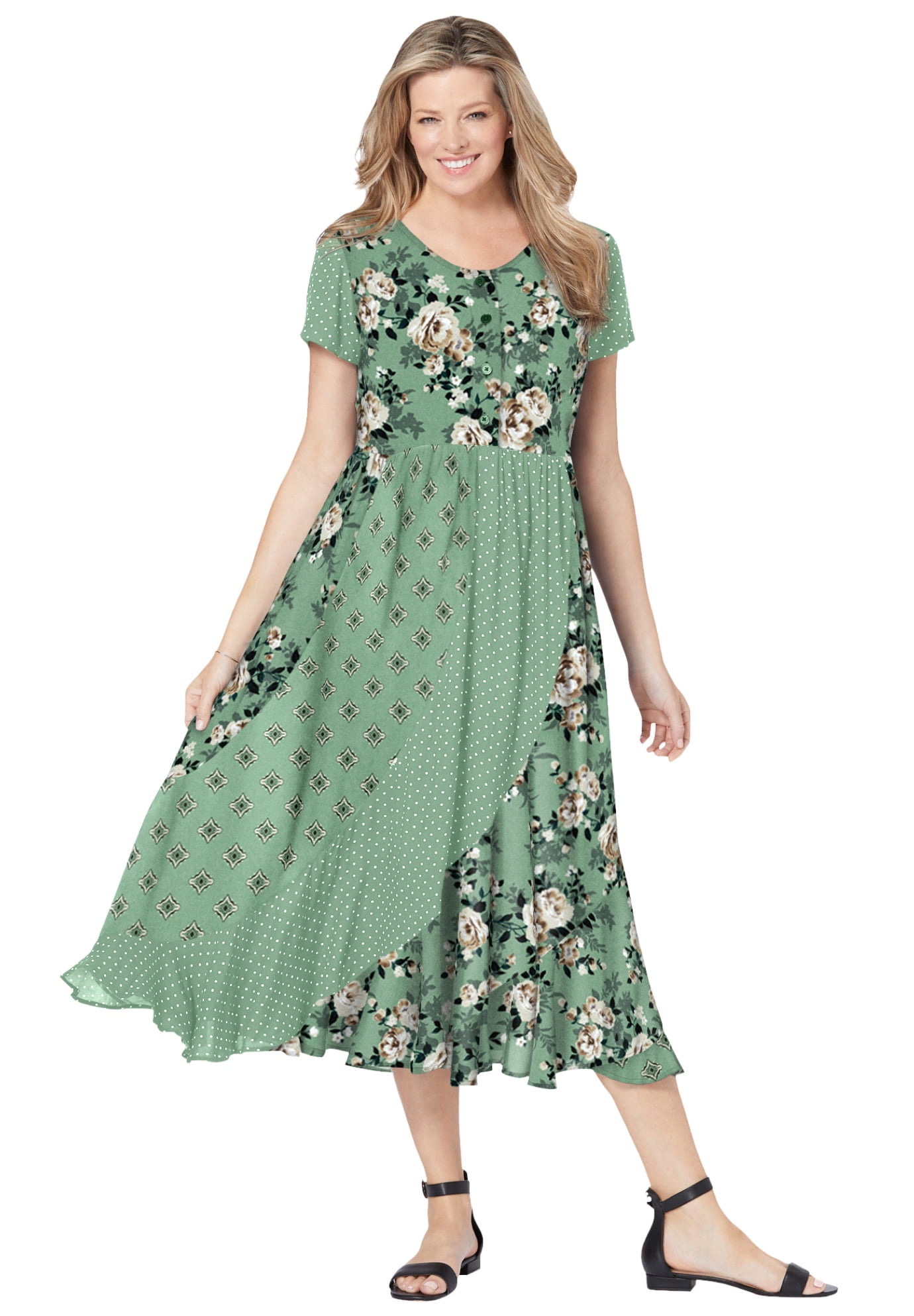 Woman Within Women's Plus Size Mixed Print Maxi Dress - Walmart.com