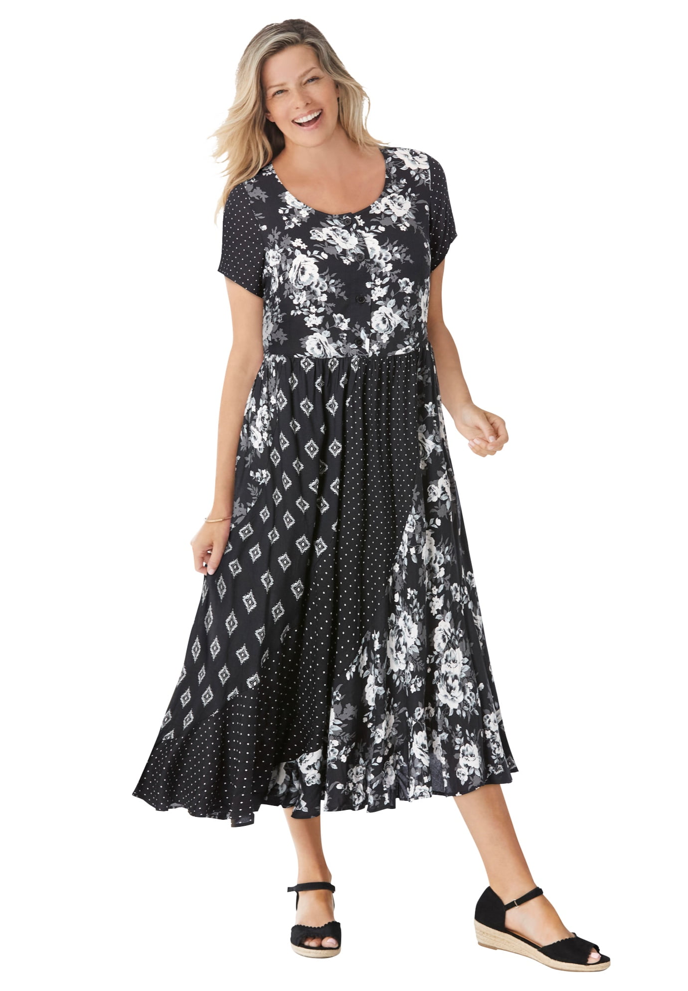 Woman Within Plus Size Mixed Print Maxi Dress - Walmart.com