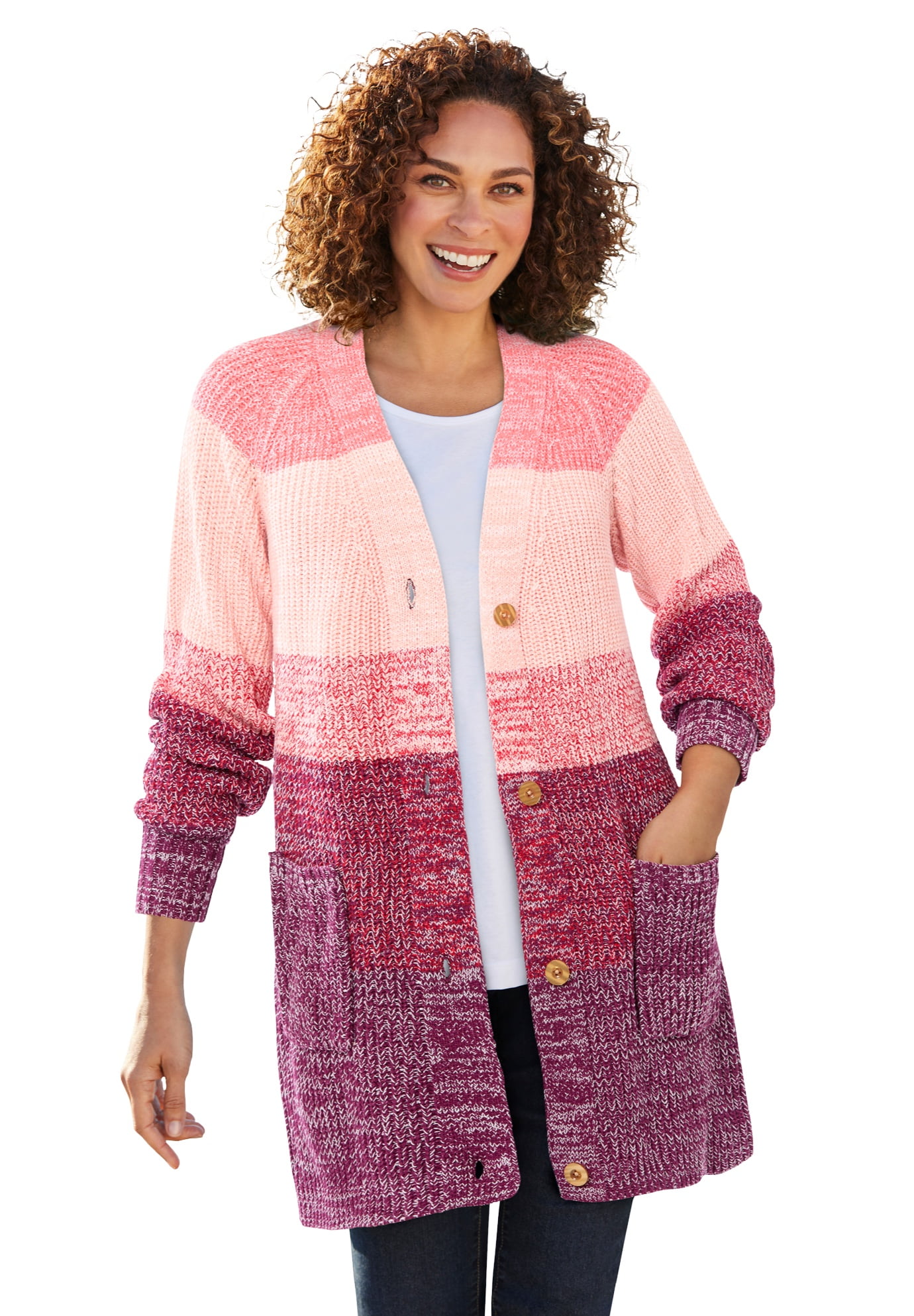 Woman Within Women's Plus Size Ombre Shaker Cardigan - Walmart.com