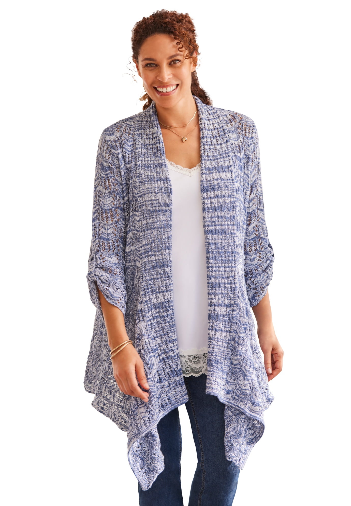 Woman Within Women's Plus Size Open Front Pointelle Cardigan - Walmart.com