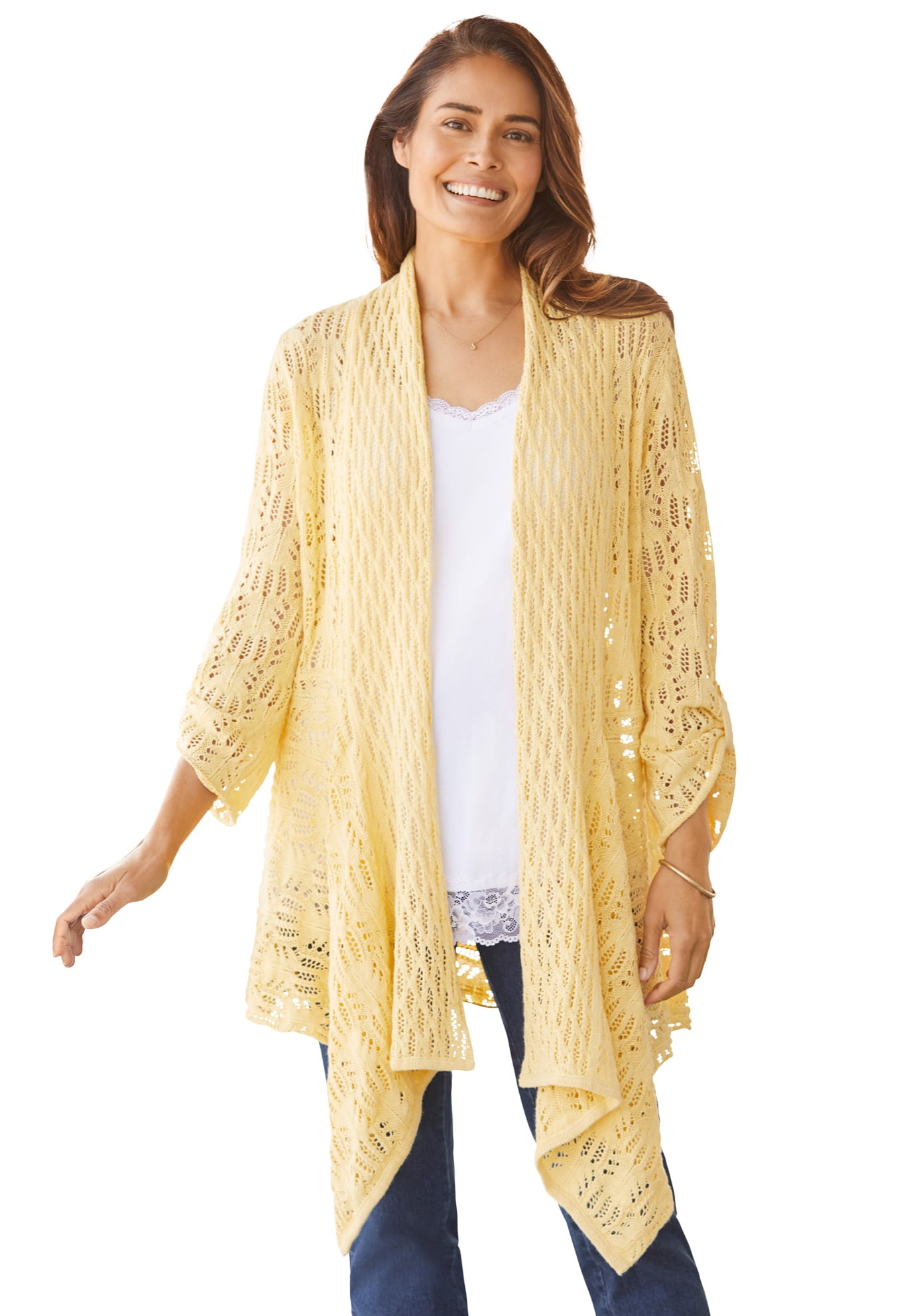 Woman Within Women's Plus Size Open Front Pointelle Cardigan Sweater ...