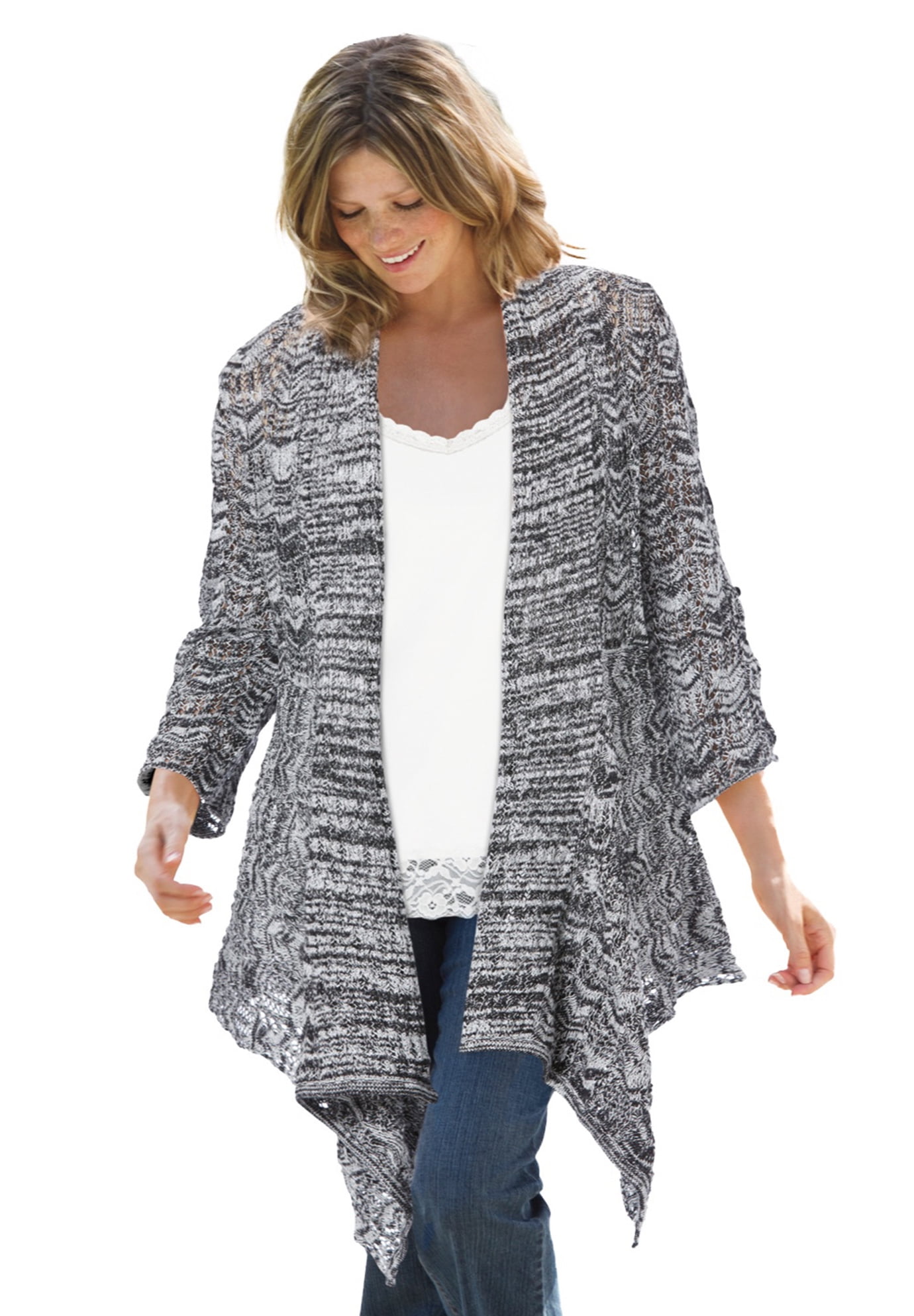 Woman Within Women's Plus Size Open Front Pointelle Cardigan - Walmart.com