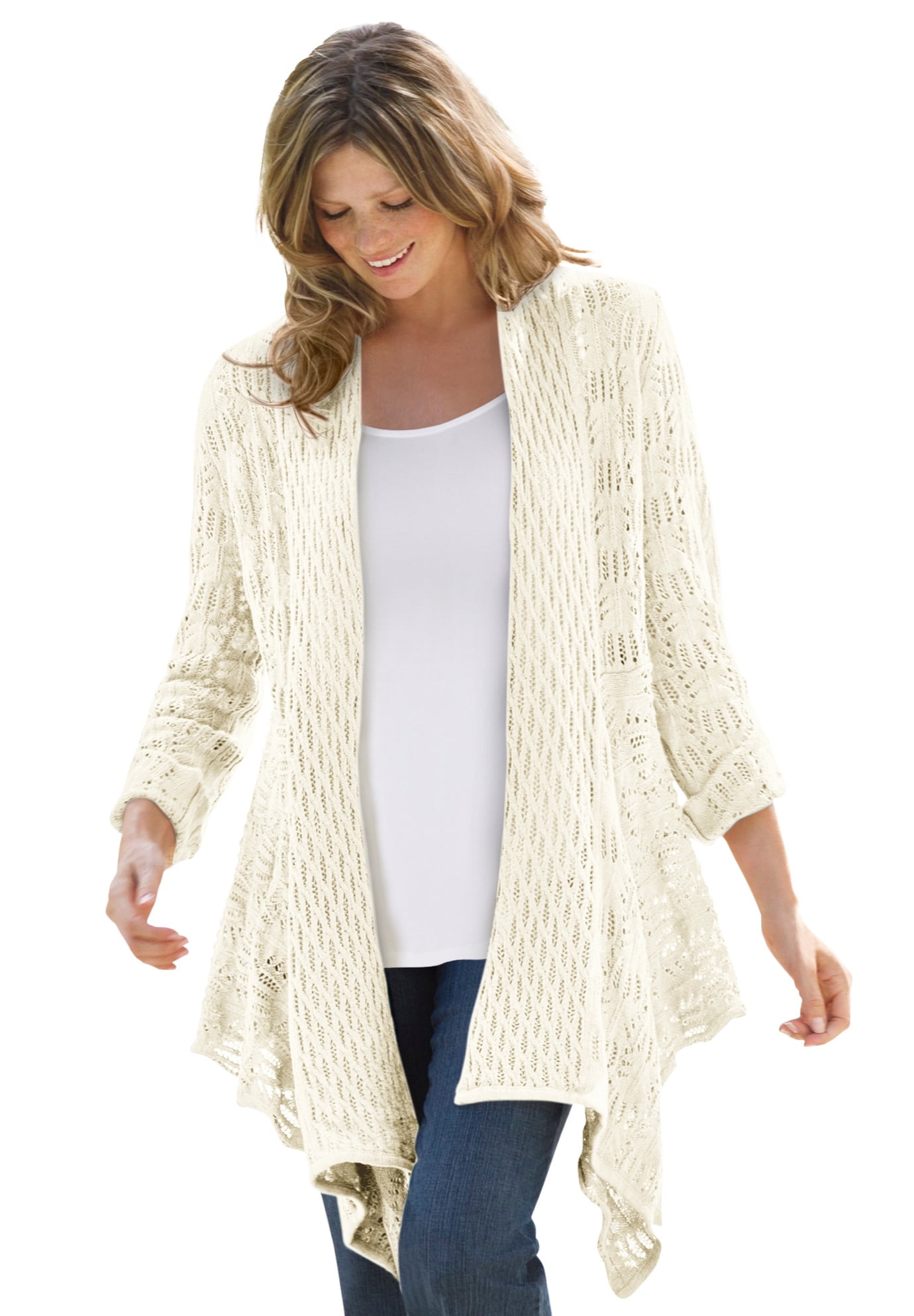 Woman Within Plus Size Open Front Pointelle Cardigan - Walmart.com