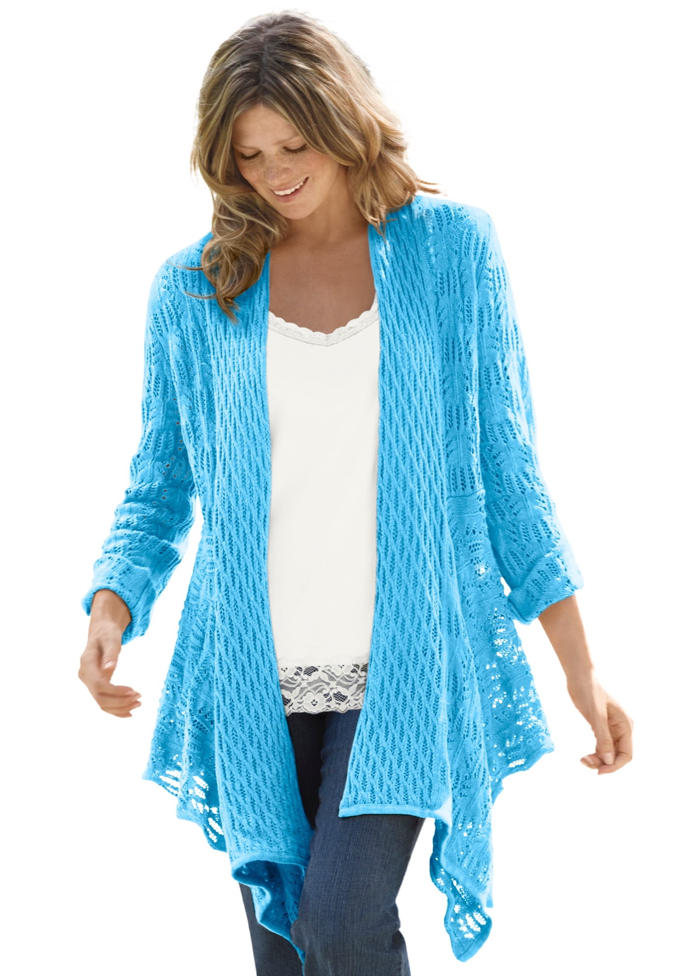 Woman Within Plus Size Open Front Pointelle Cardigan - Walmart.com