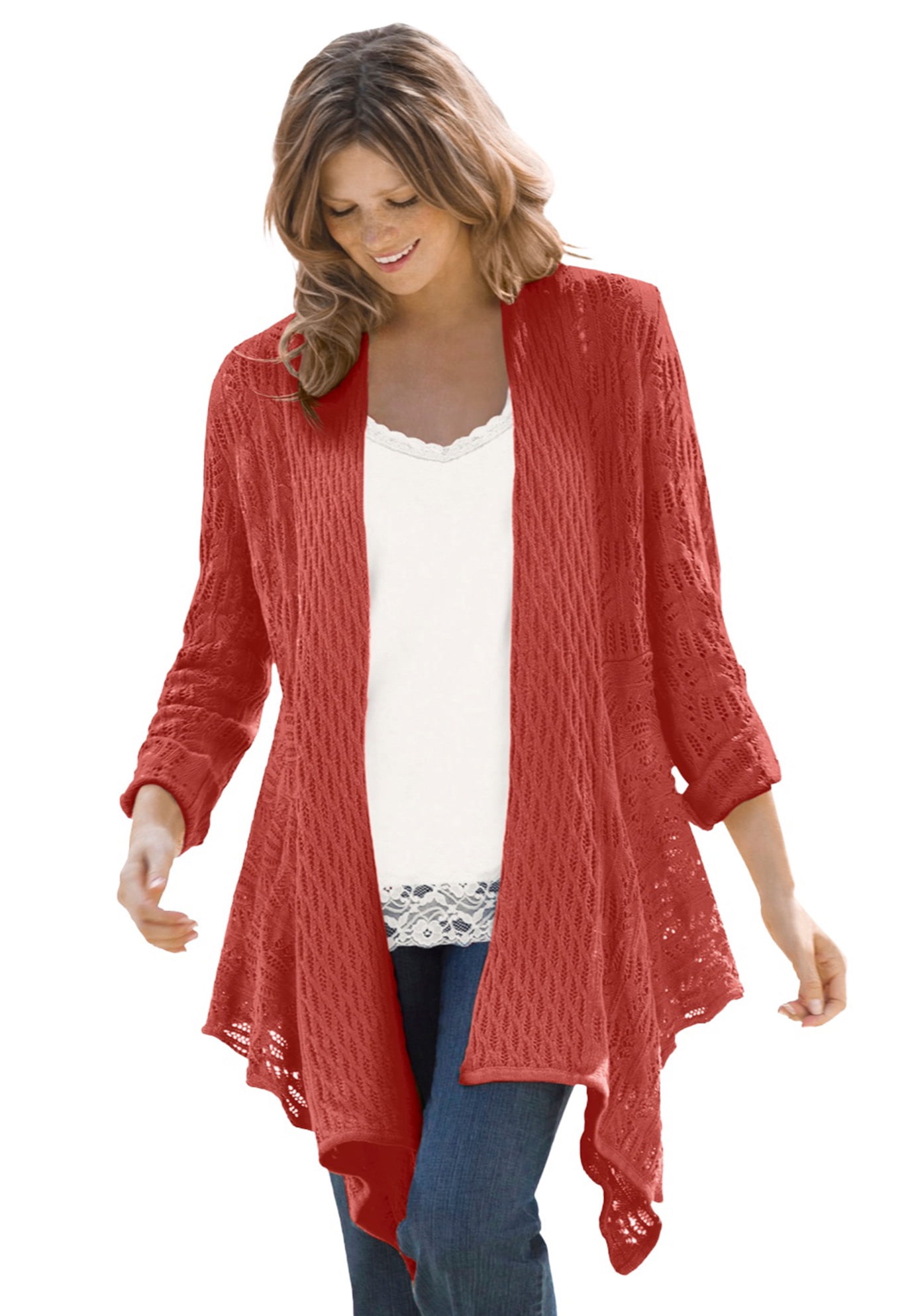 Woman Within Plus Size Open Front Pointelle Cardigan - Walmart.com