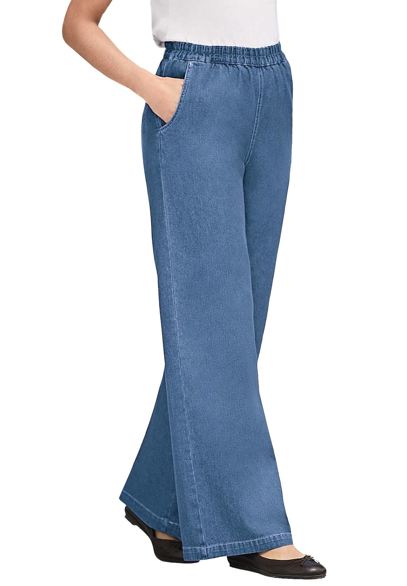 Woman Within Plus Size Perfect Elastic-Waist Wide-Leg All-Cotton Pull ...